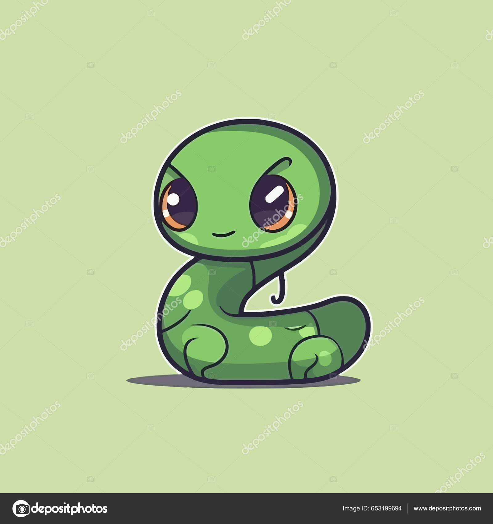 Lindo Kawaii Serpiente Chibi Mascota Vector Dibujos Animados Estilo ...