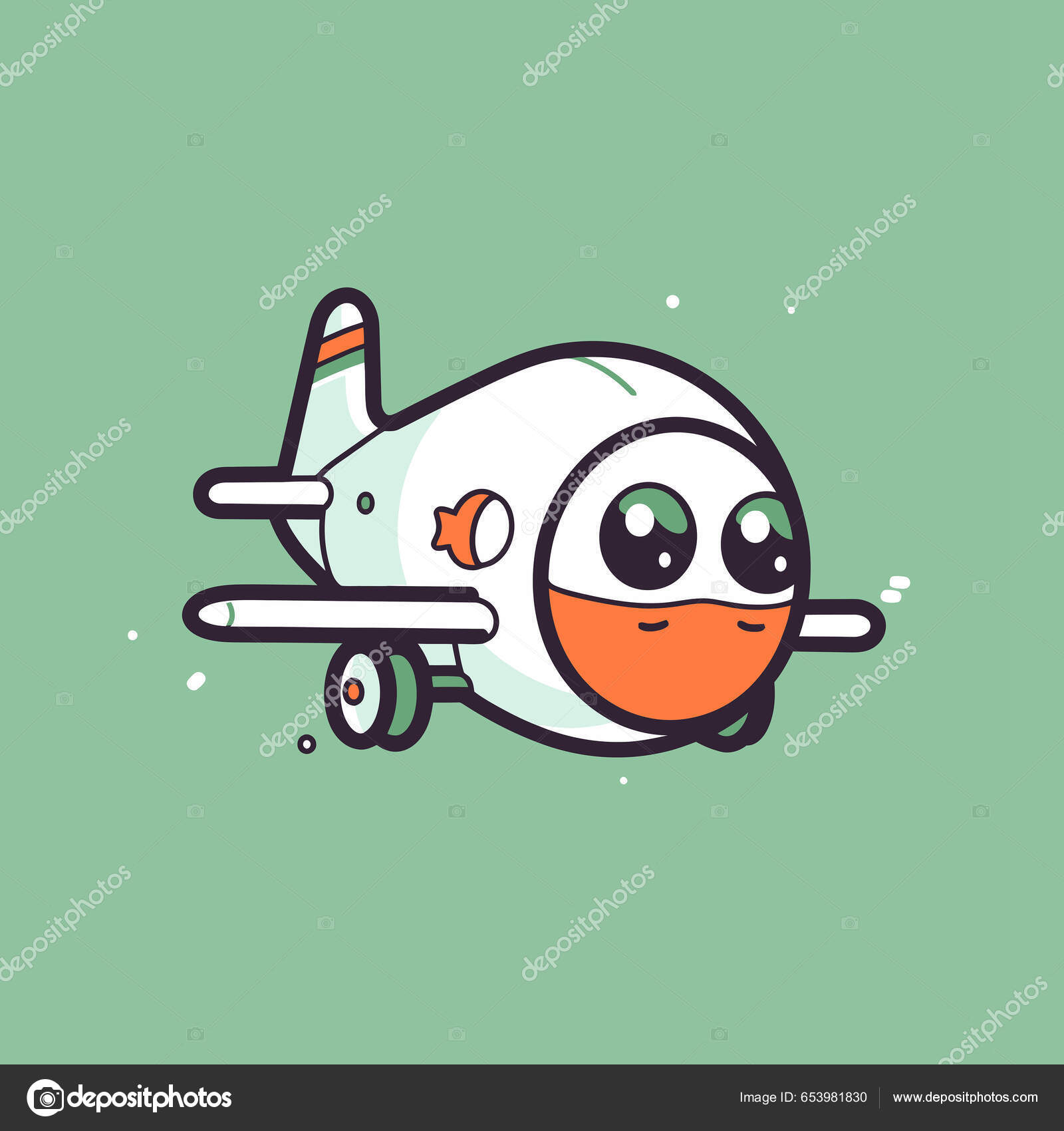 Lindo Kawaii Avión Chibi Mascota Vector Dibujos Animados Estilo ...