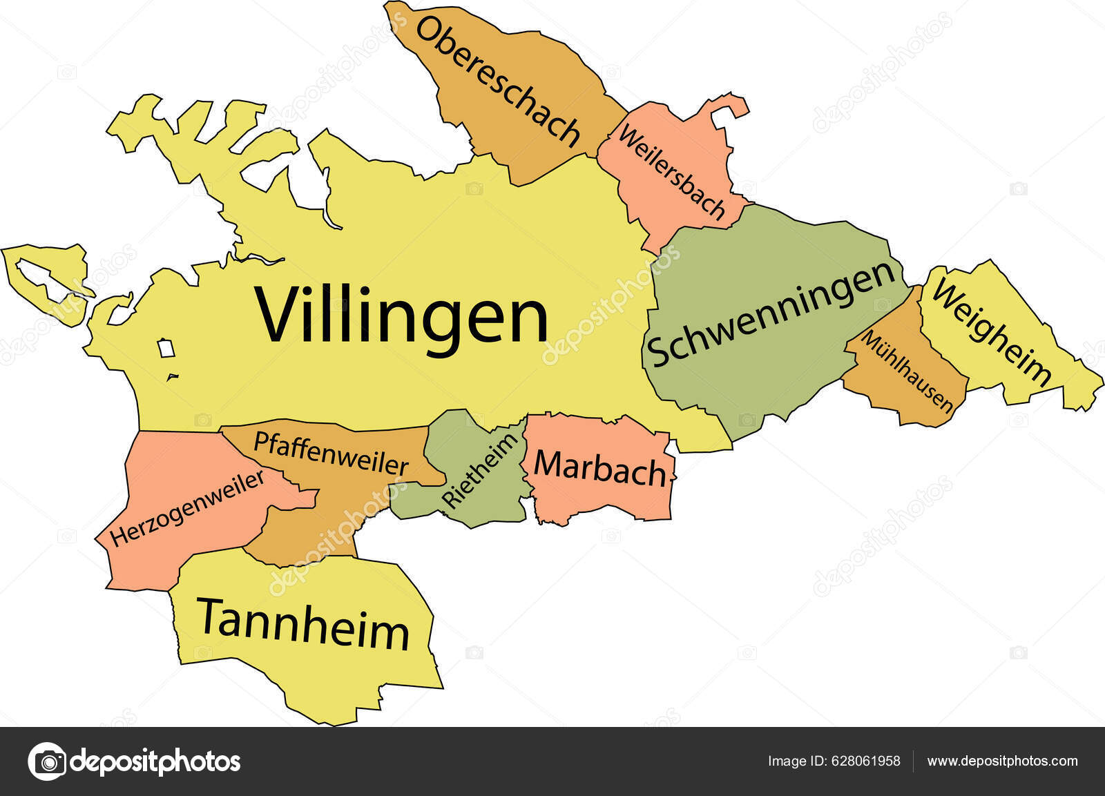 Pastel Flat Vector Administrative Map Villingen Schwenningen Germany ... Pastel Flat Vector Administrative Map Villingen Schwenningen Germany ...