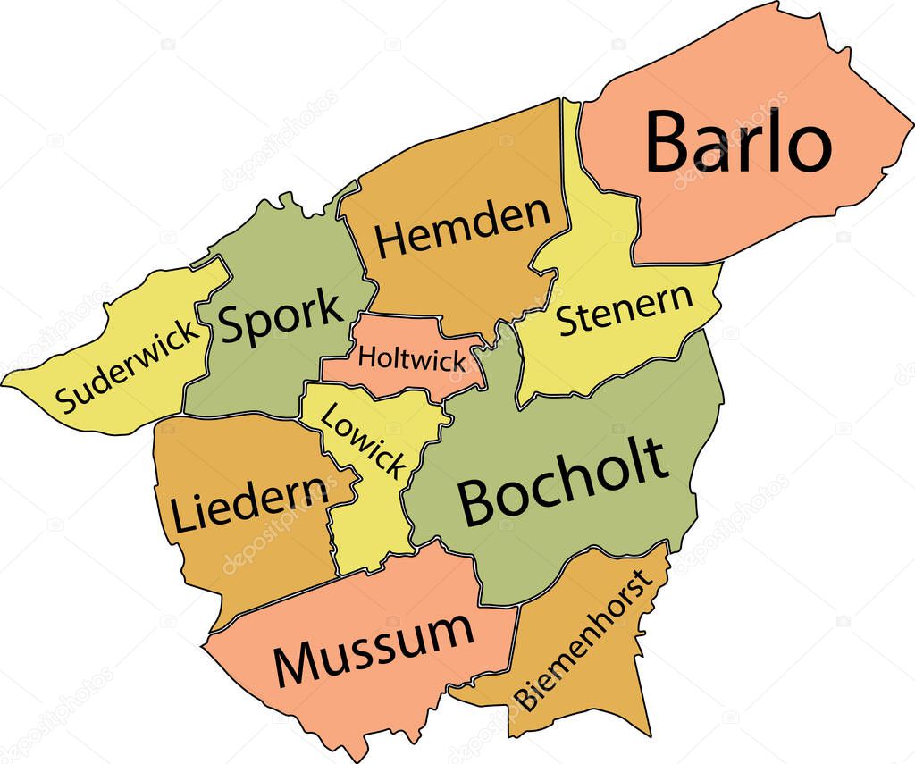 Pastel flat vector administrative map of BOCHOLT, GERMANY with name ...