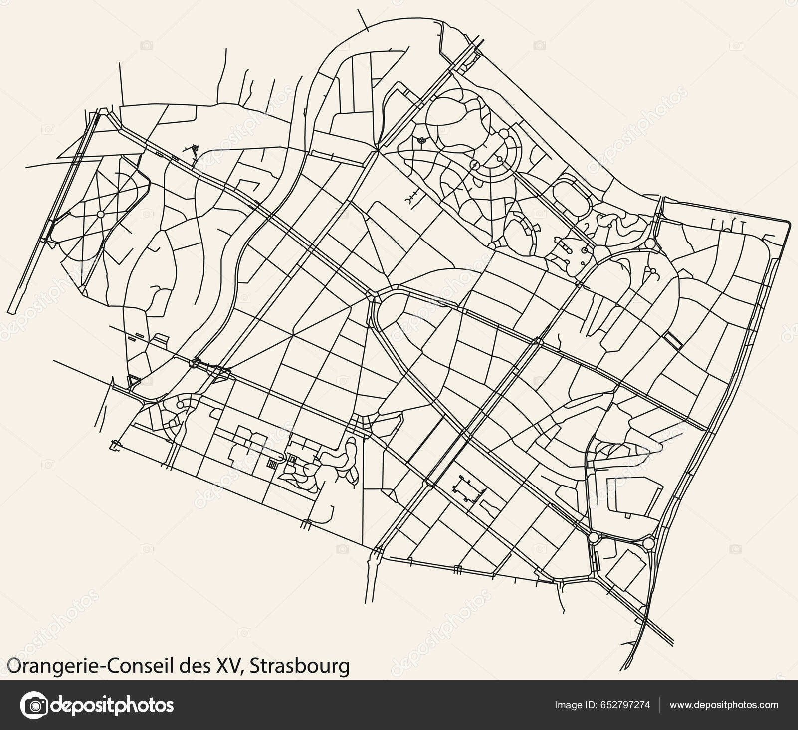 Detailed Hand Drawn Navigational Urban Street Roads Map Orangerie ...