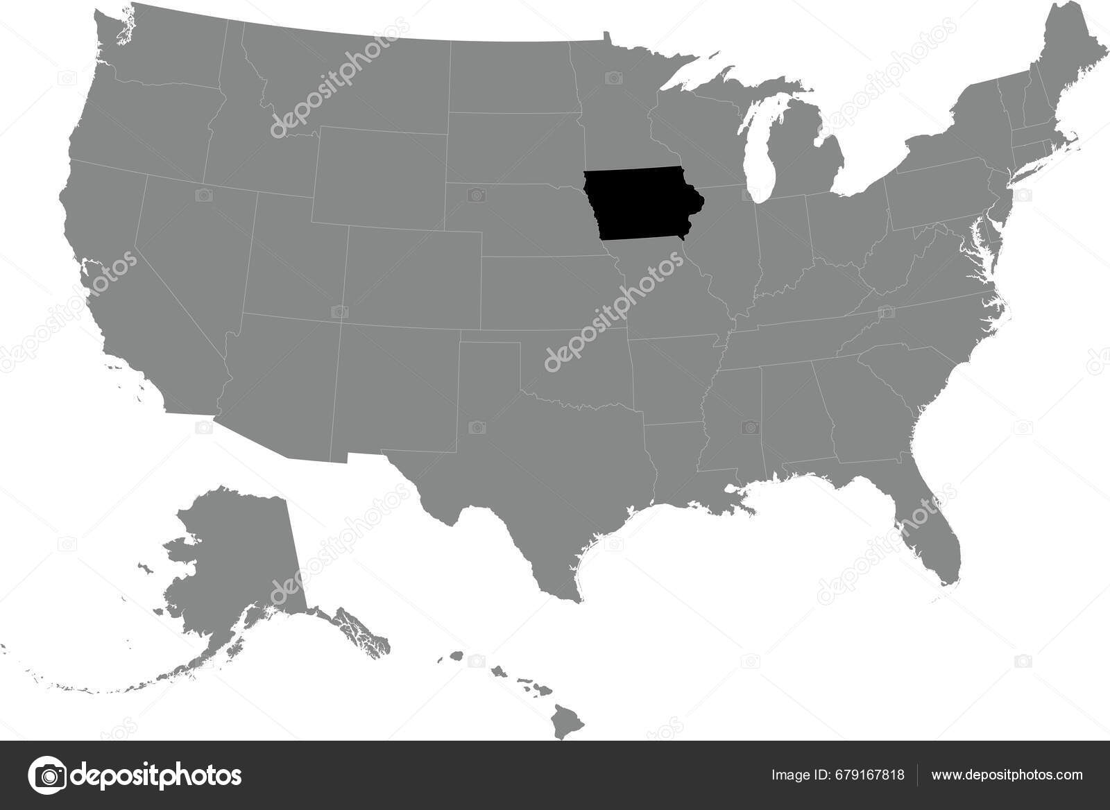 Black Cmyk Federal Map Iowa Detailed Gray Blank Political Map Stock ...