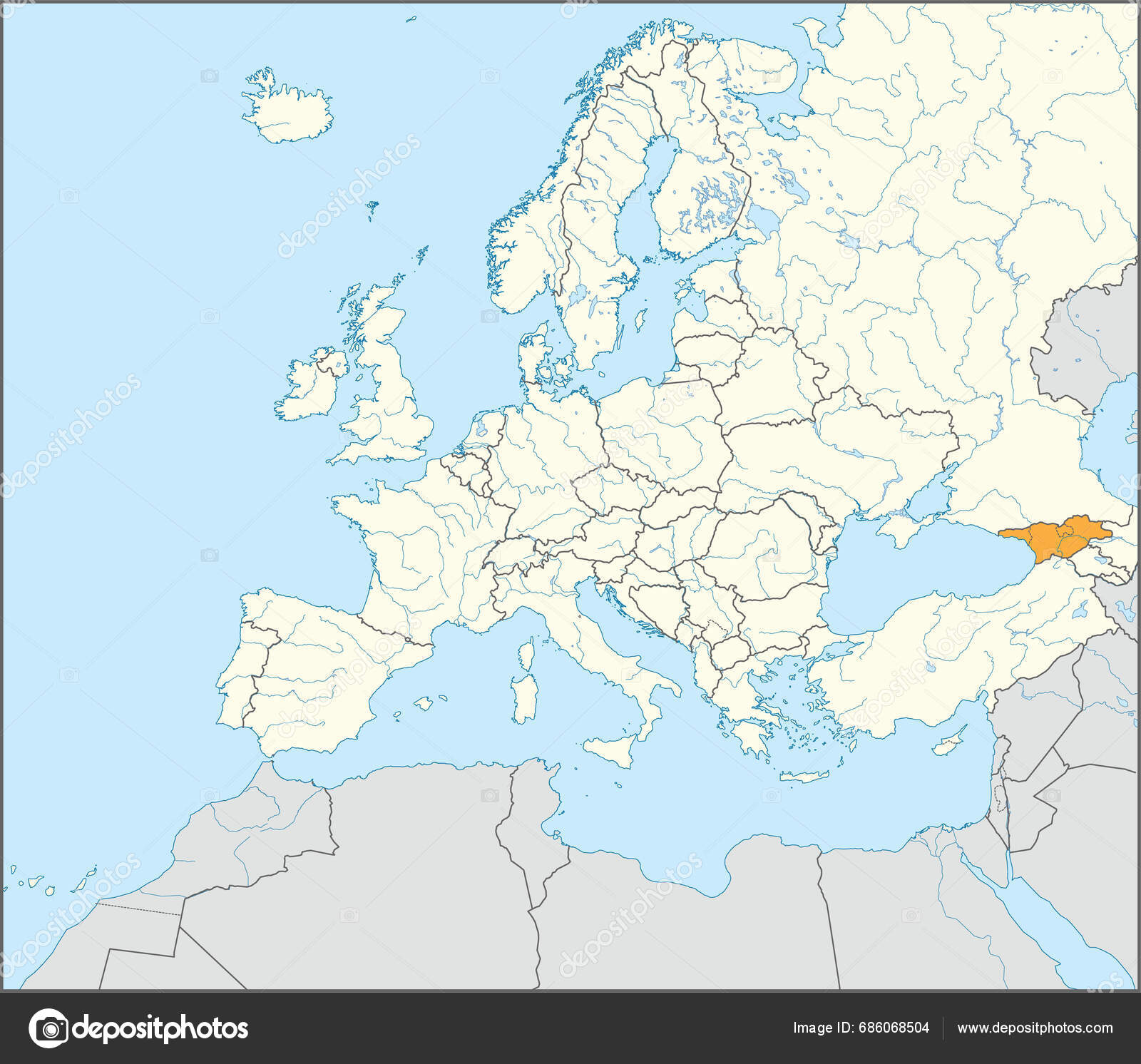 Orange Cmyk Mapa Nacional Georgia Dentro Del Detallado Mapa Político ...