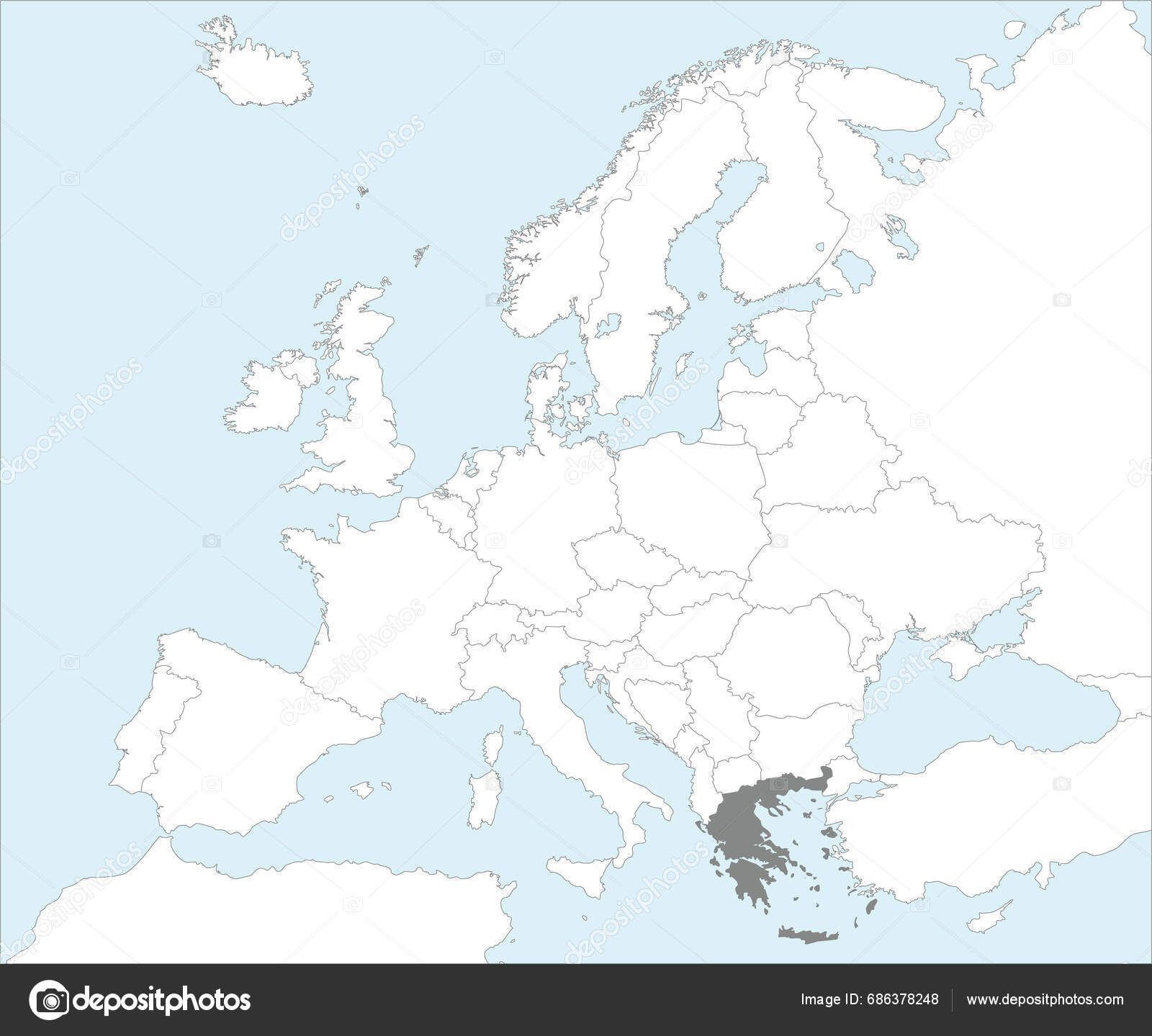 Gray Cmyk National Map Greece Detailed White Blank Political Map Stock ...