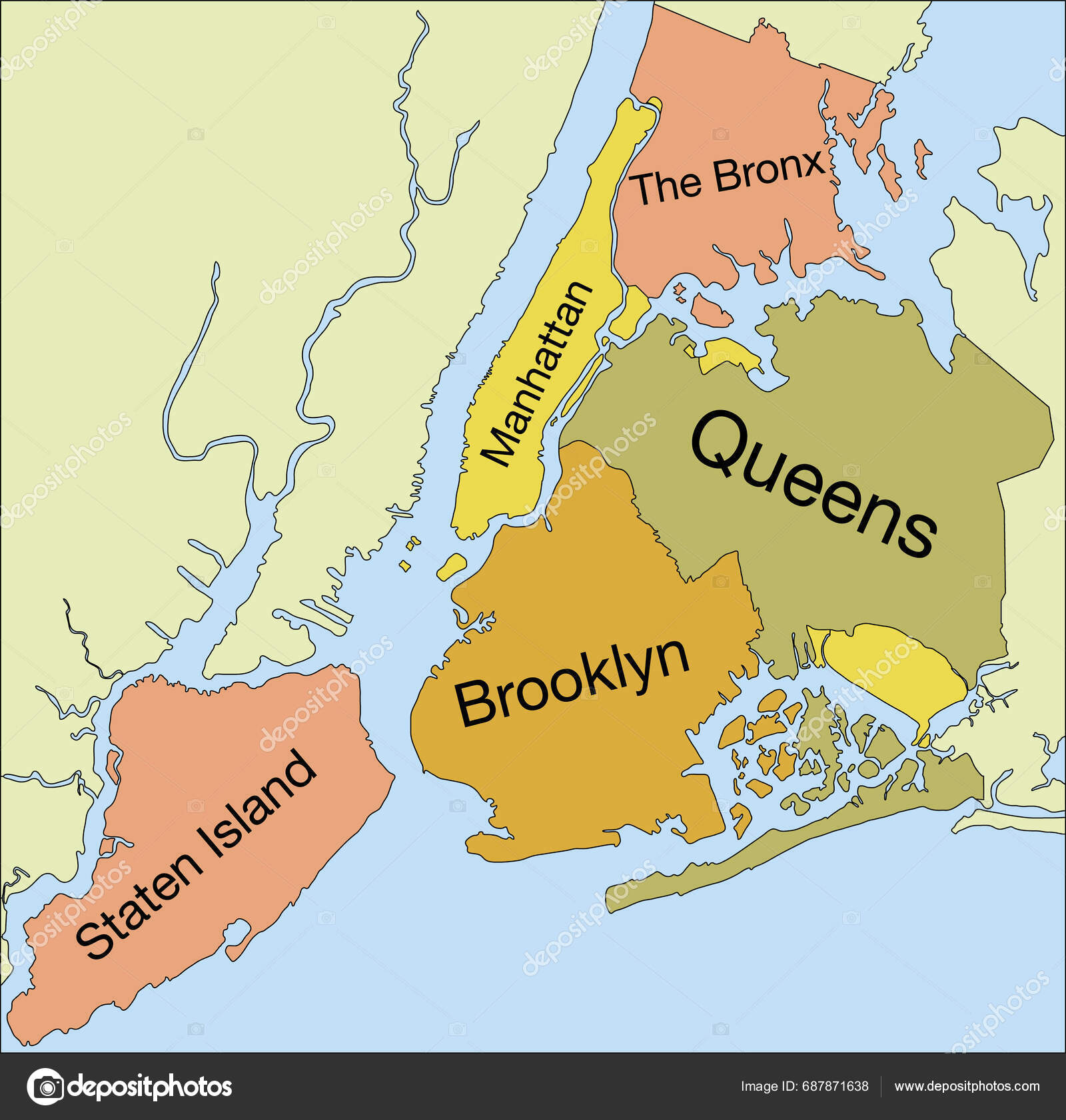Pastel Flat Vector Administrative Map New York City United States Stock ... Pastel Flat Vector Administrative Map New York City United States Stock ...