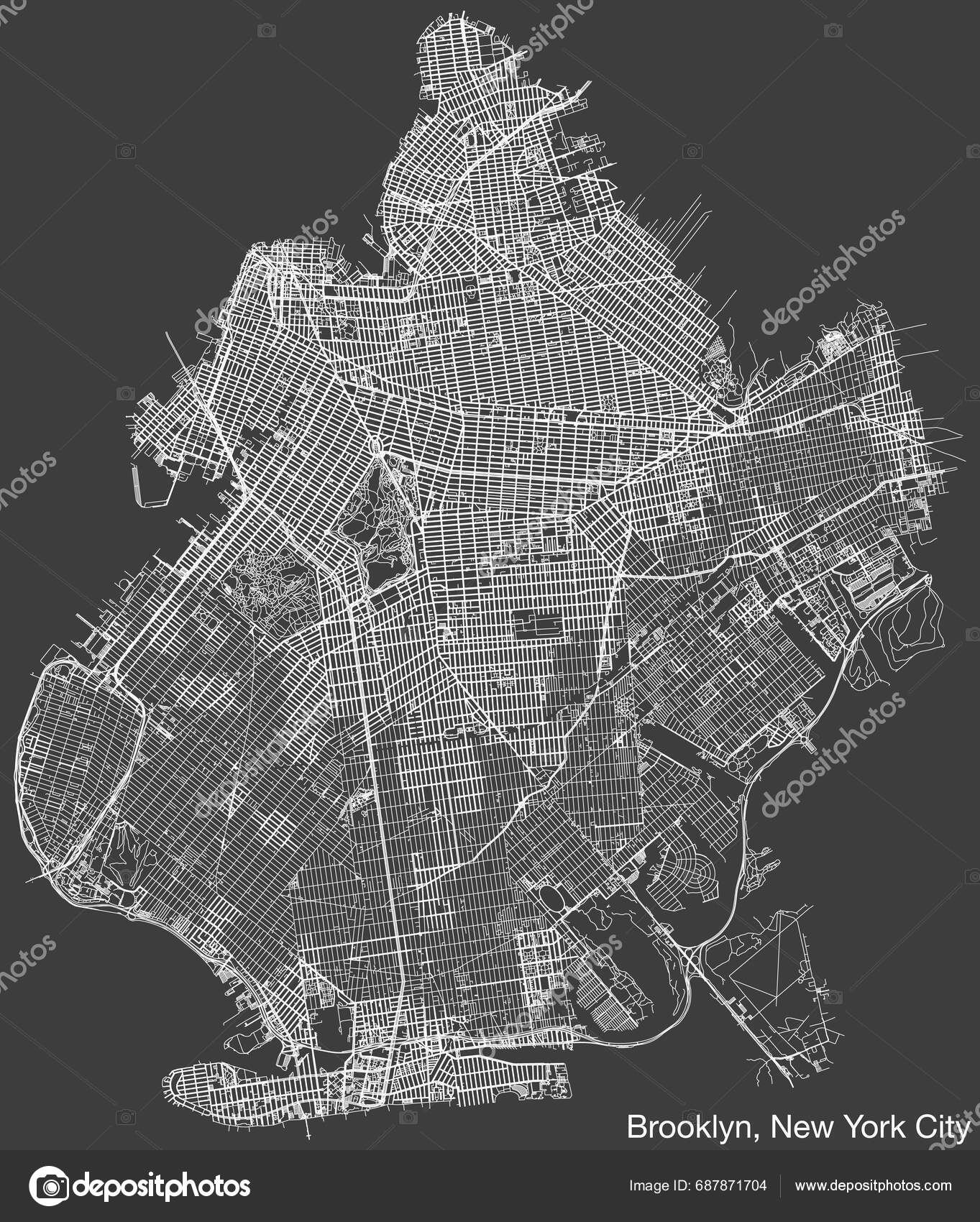Detailed Hand Drawn Navigational Urban Street Roads Map Brooklyn ...