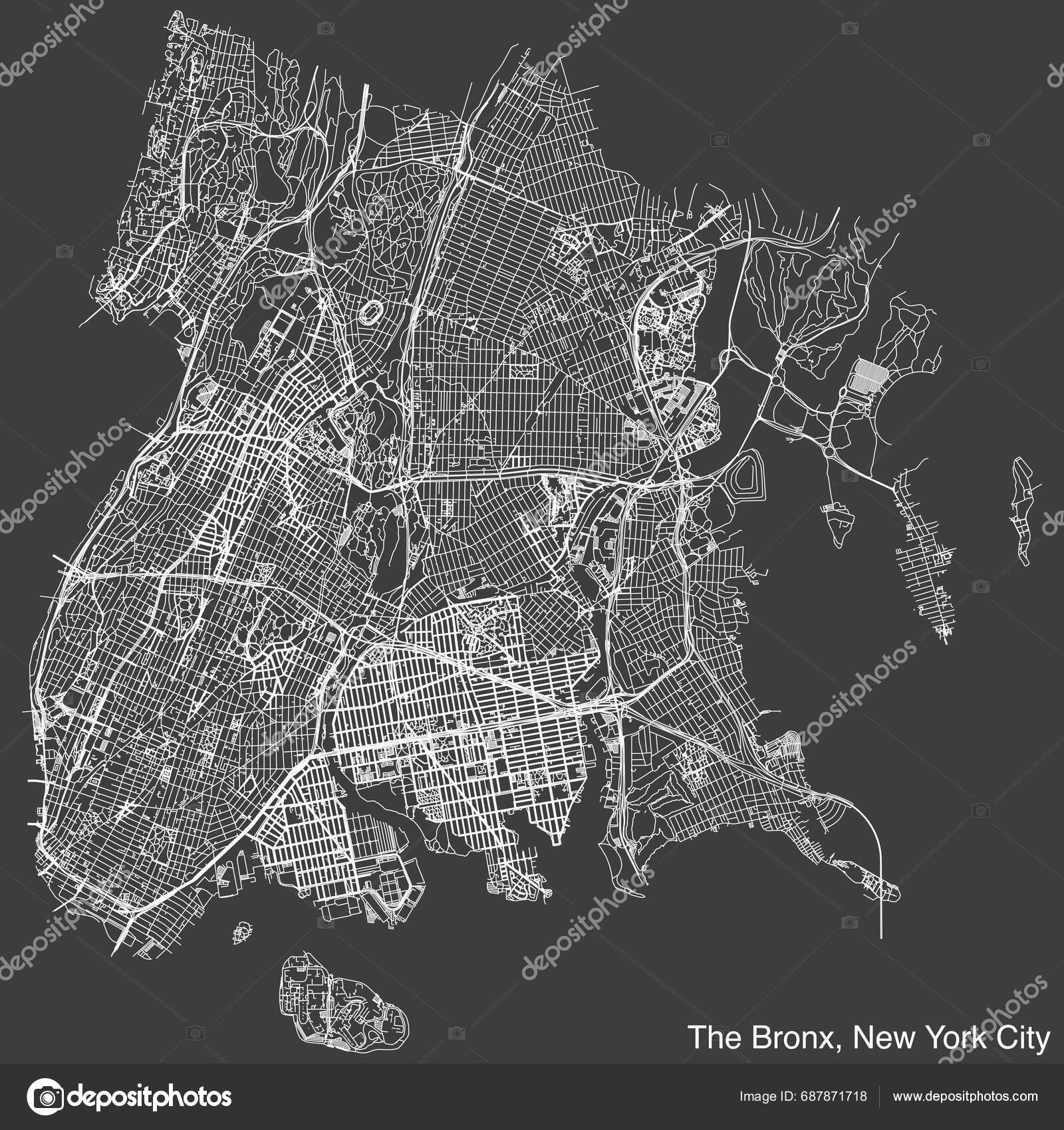Detailed Hand Drawn Navigational Urban Street Roads Map Bronx Borough ...