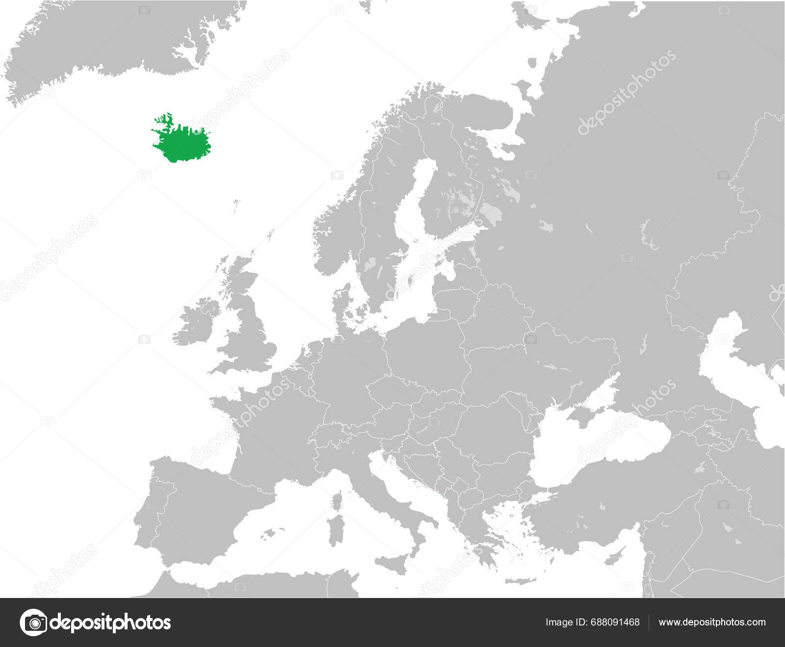 Зеленый Cmyk Национальная Карта Iceland Внутри Детализированной Серой ...