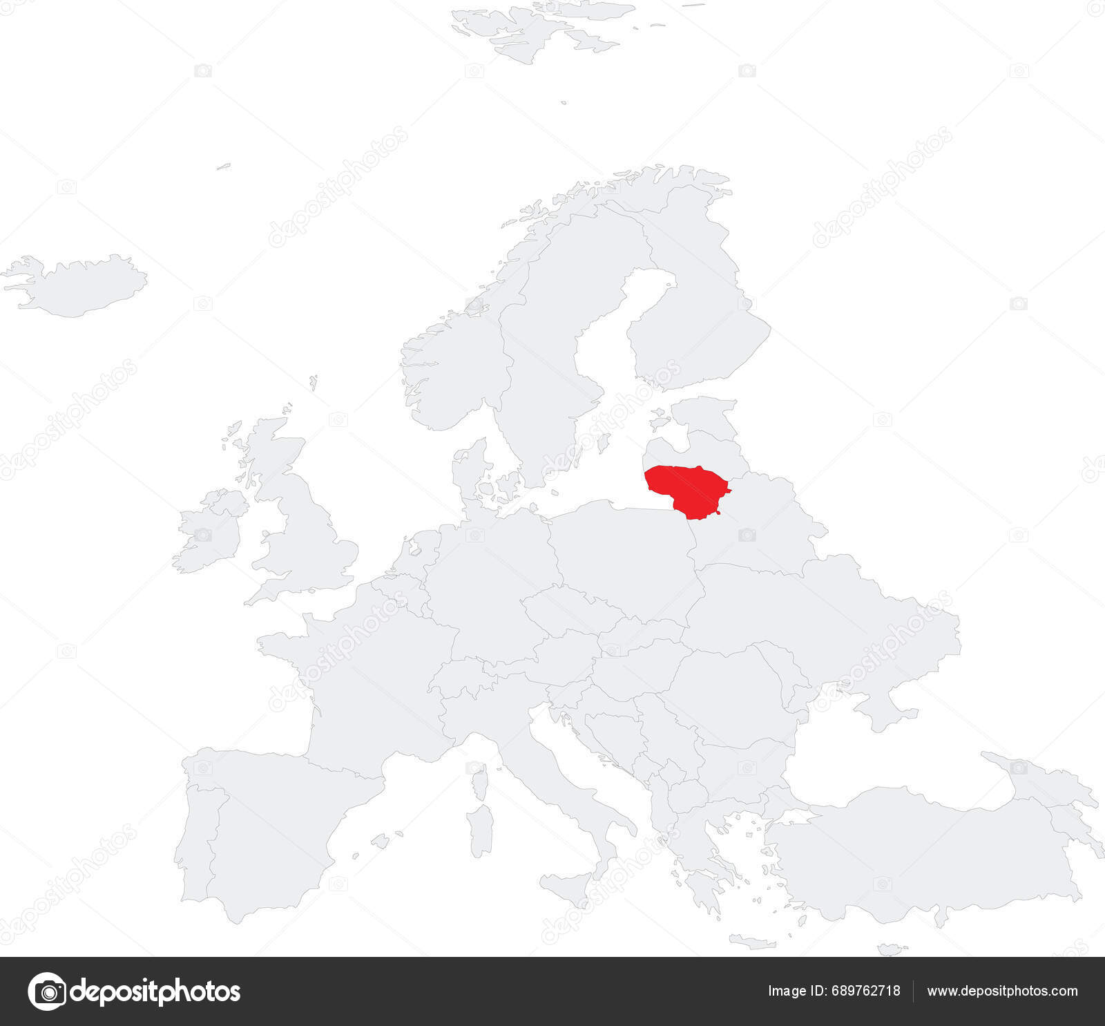 Red Cmyk National Map Lithuania Gray Blank Political Map European Stock ...