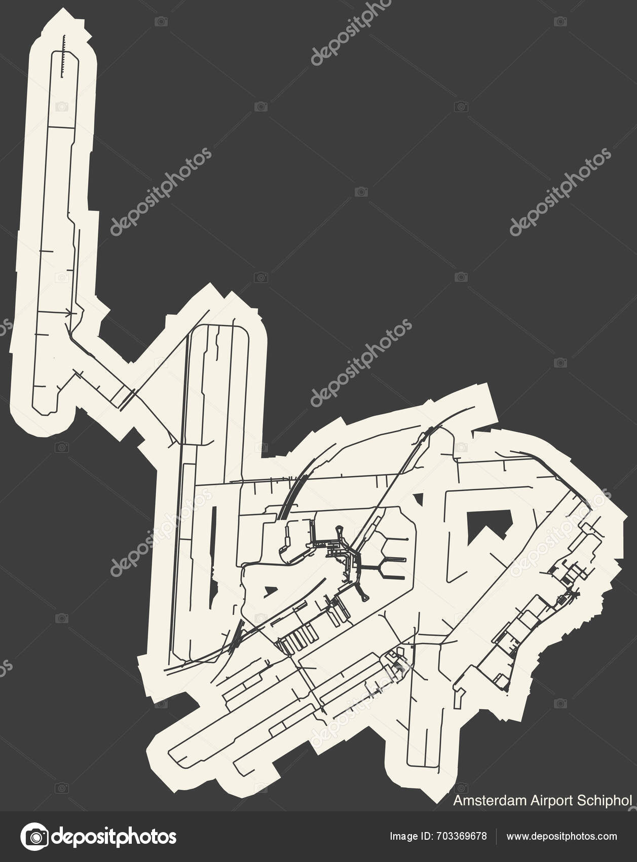 High Contrasted Terminals Layout Diagram Map Airfield Road Lines Name ...