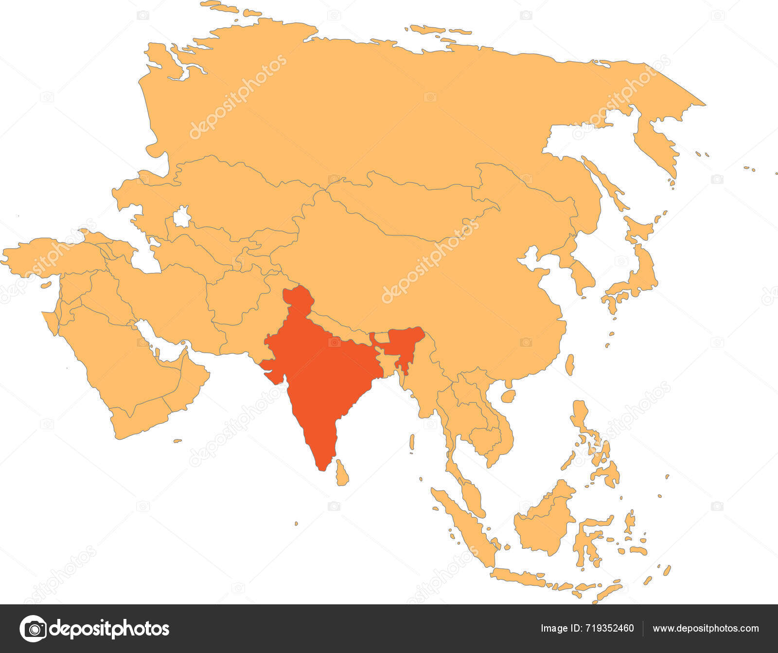 Highlighted Red Map India Orange Detailed Political Map Asia Using ...