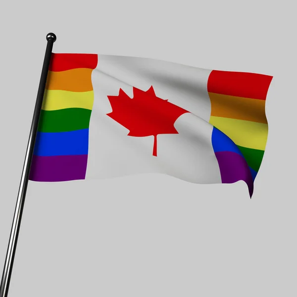 The Rainbow Pride of Canada flag flutters in the wind. 3D cloth ...