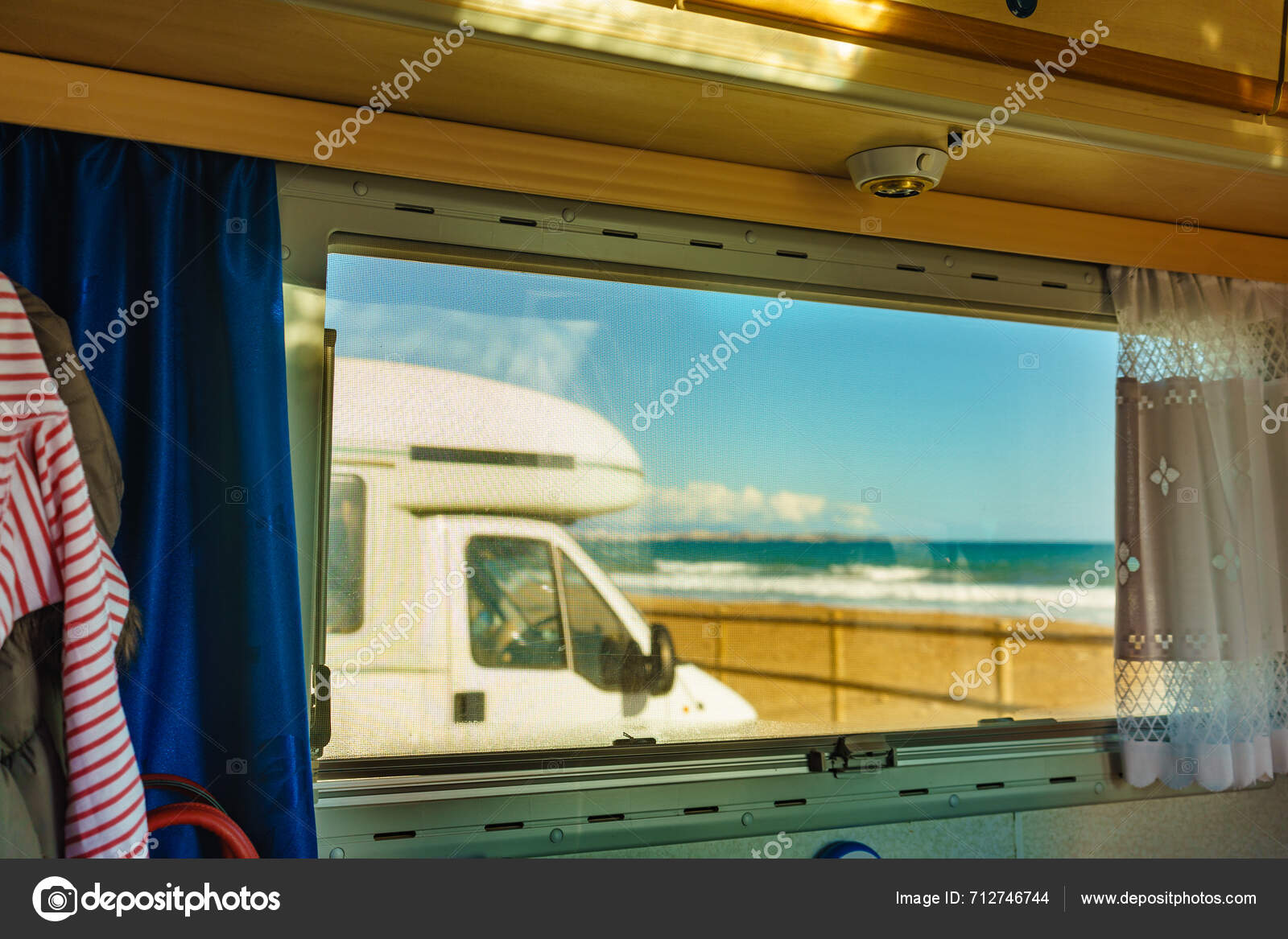 View Caravan Window Camper Camping Beach Adventure Motor Home — Stock ...