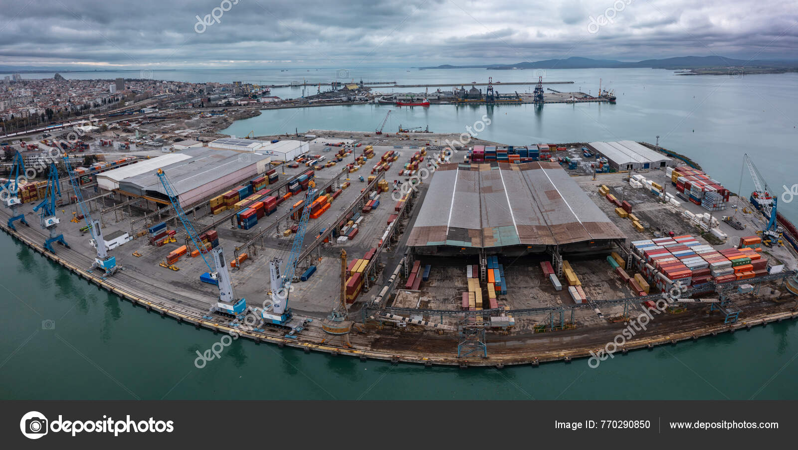 Aerial View Cargo Ship Containers Port Burgas Bulgaria Logistics ...