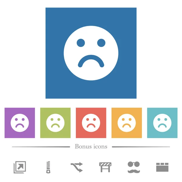 Sad Emoticon Solid Flat Color Icons Square Frames White Background ...