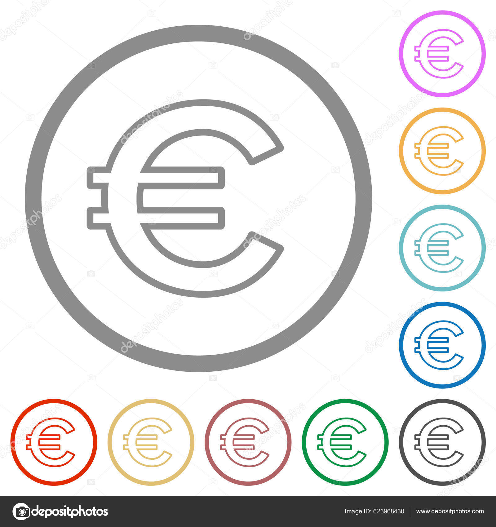 Euro Sign Outline Flat Color Icons Outlines White Background Stock ...