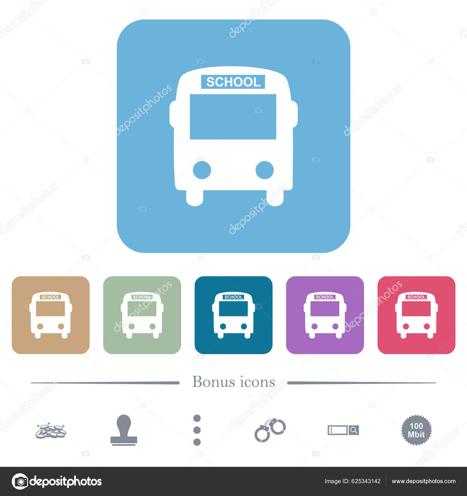 School Bus Driver White Flat Icons Color Rounded Square Backgrounds ...