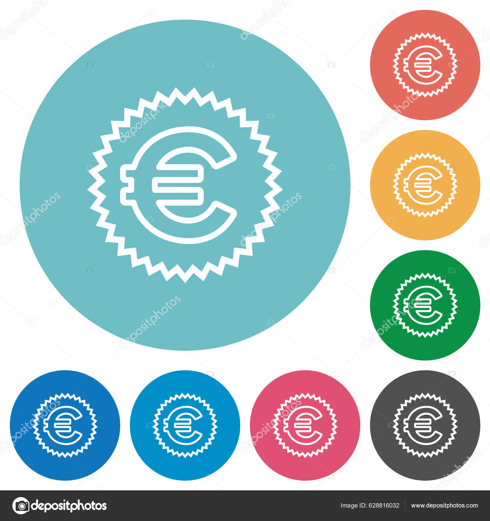 European Euro Sticker Outline Flat White Icons Color Backgrounds Stock ...