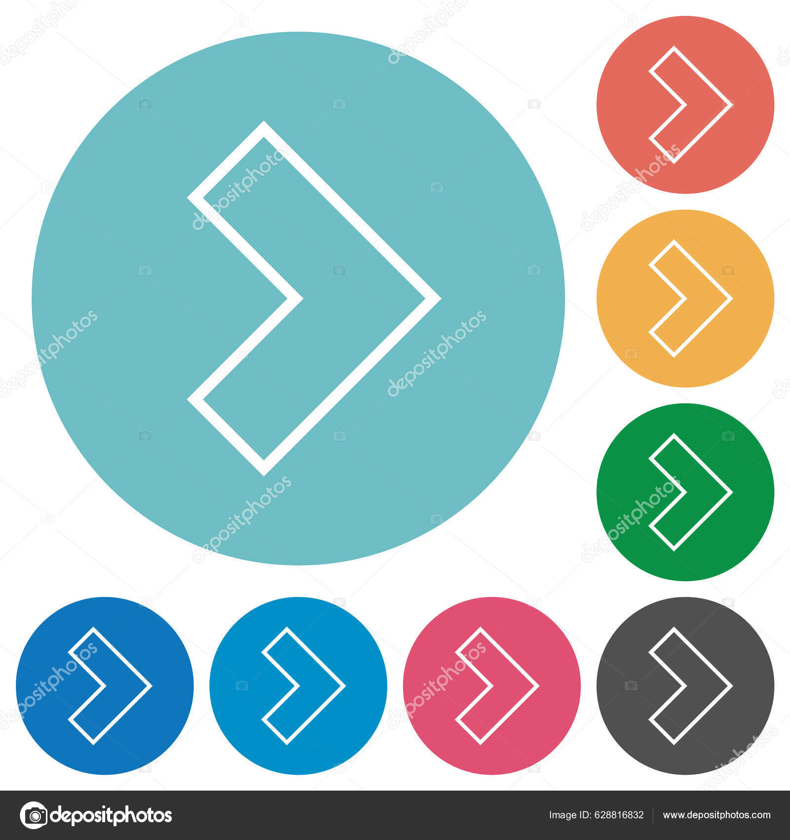 Derecha Grados Ángulo Flecha Contorno Plano Iconos Blancos Fondos Color ...