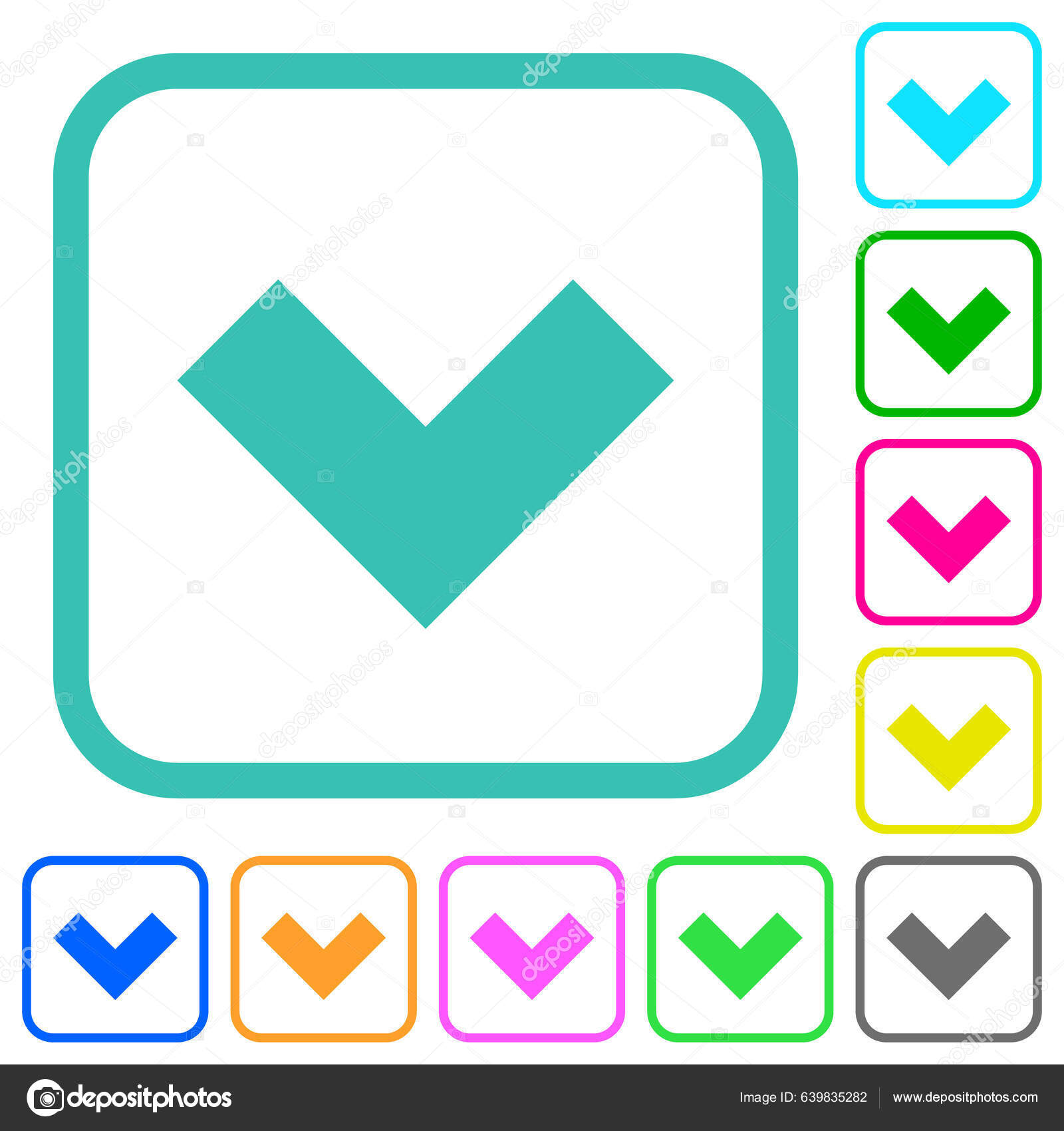 Bottom Angle Arrow Solid Vivid Colored Flat Icons Curved Borders Stock ...