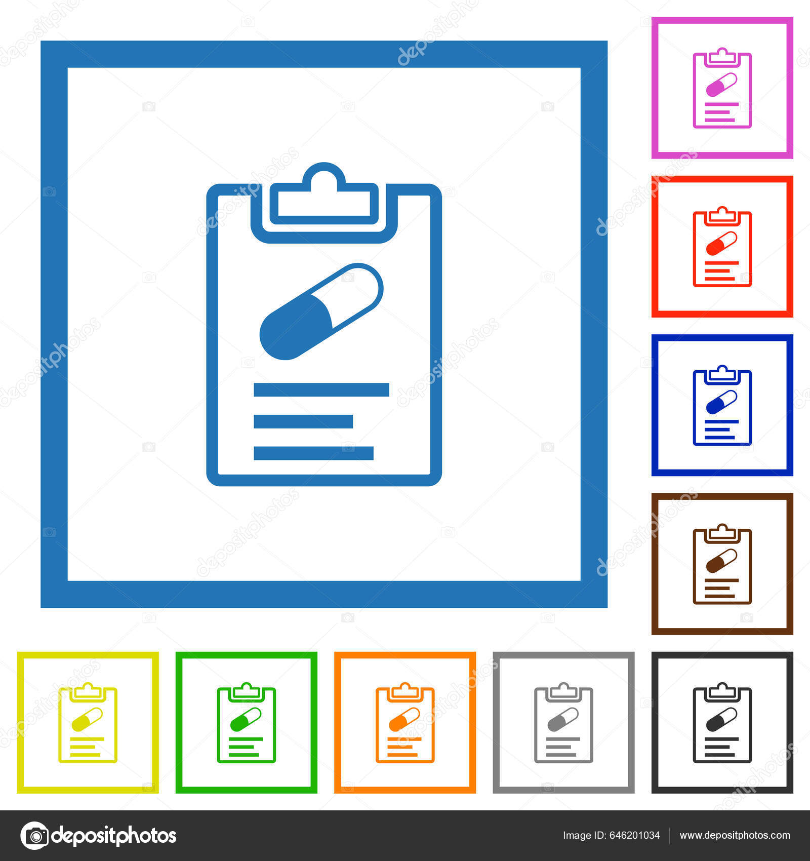 Medical Prescription Outline Flat Color Icons Square Frames White ...