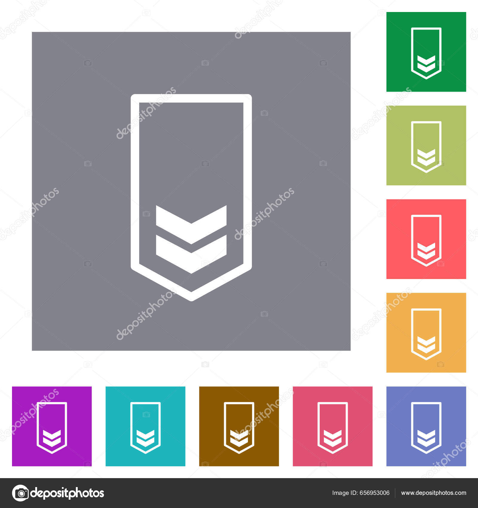 Military Insignia Two Chevrons Flat Icons Simple Color Square ...