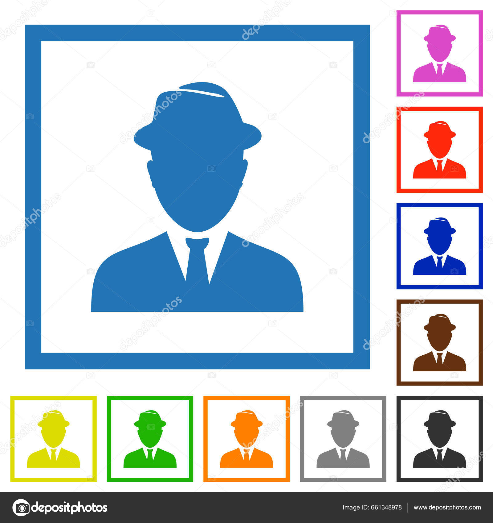Spy Avatar Flat Color Icons Square Frames White Background Stock Vector ...