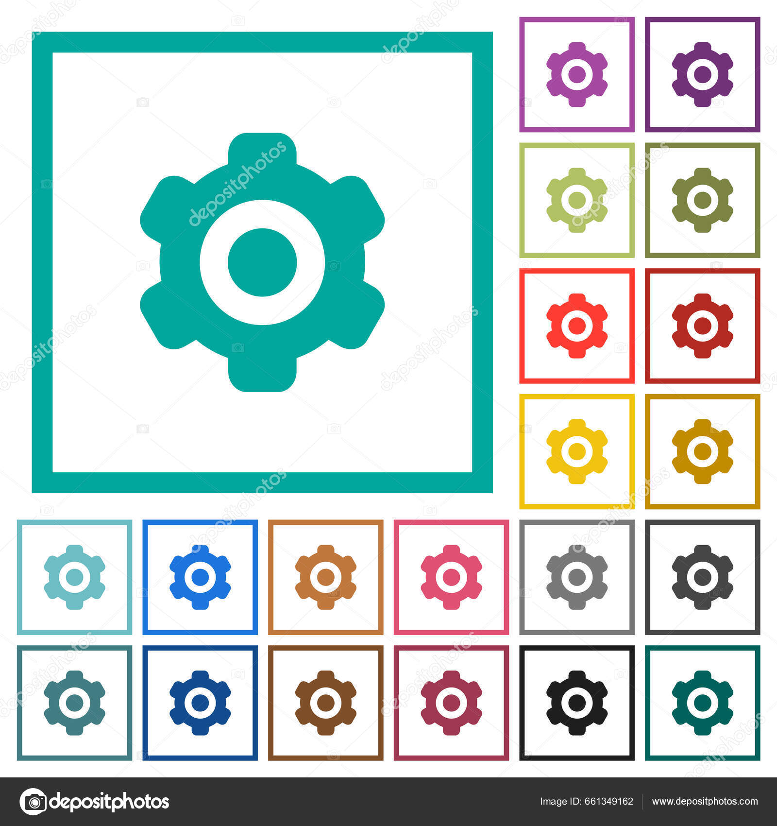 Settings Solid Flat Color Icons Quadrant Frames White Background Stock ...