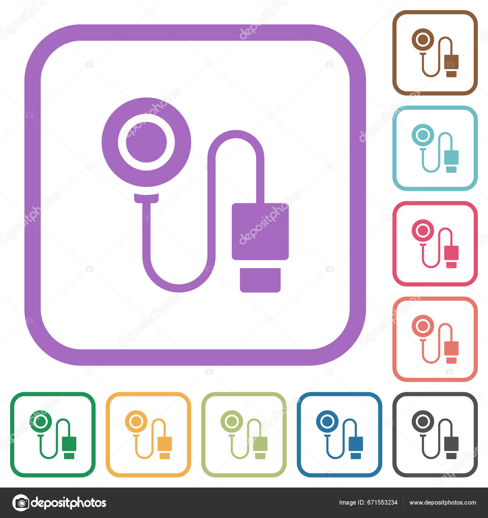 Wireless Charger Simple Icons Color Rounded Square Frames White Background Stock Vector by ...