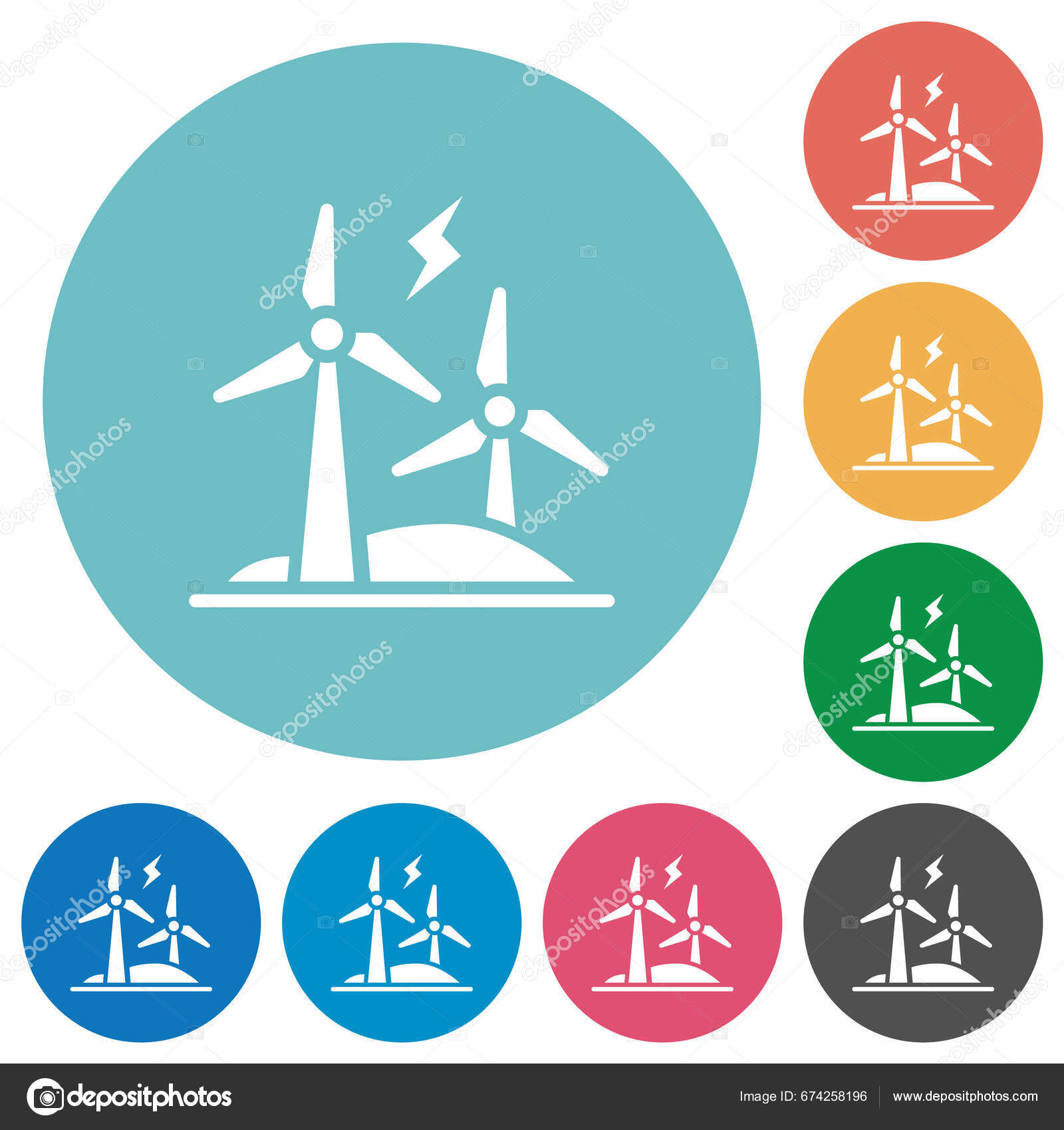 Wind Energy Flat White Icons Color Backgrounds Stock Vector by ...