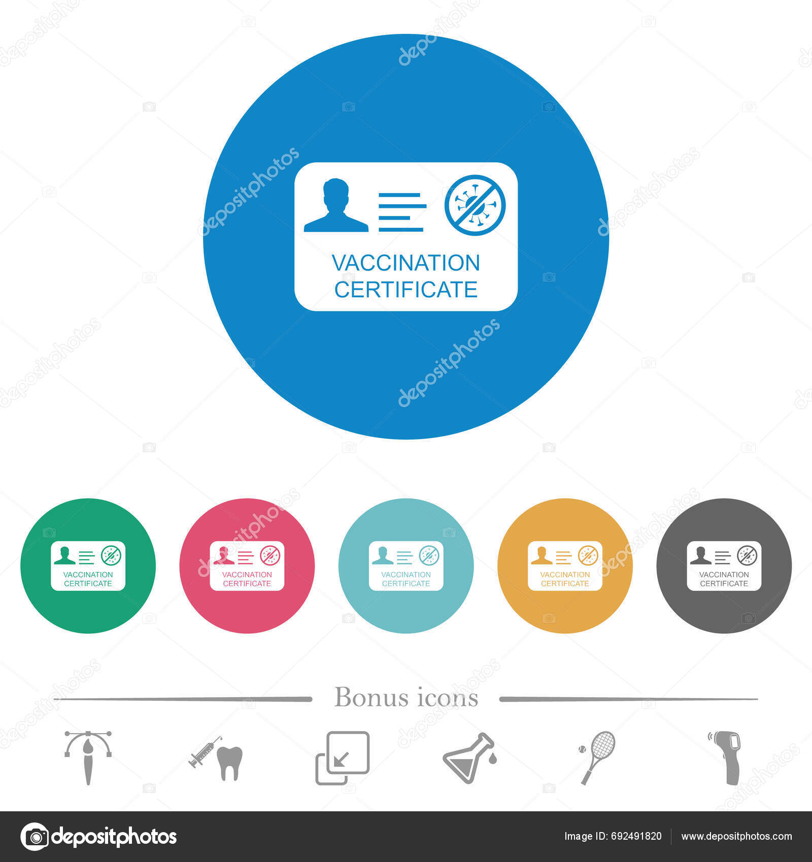 Vaccination Certificate Flat White Icons Color Backgrounds Bonus Icons ...