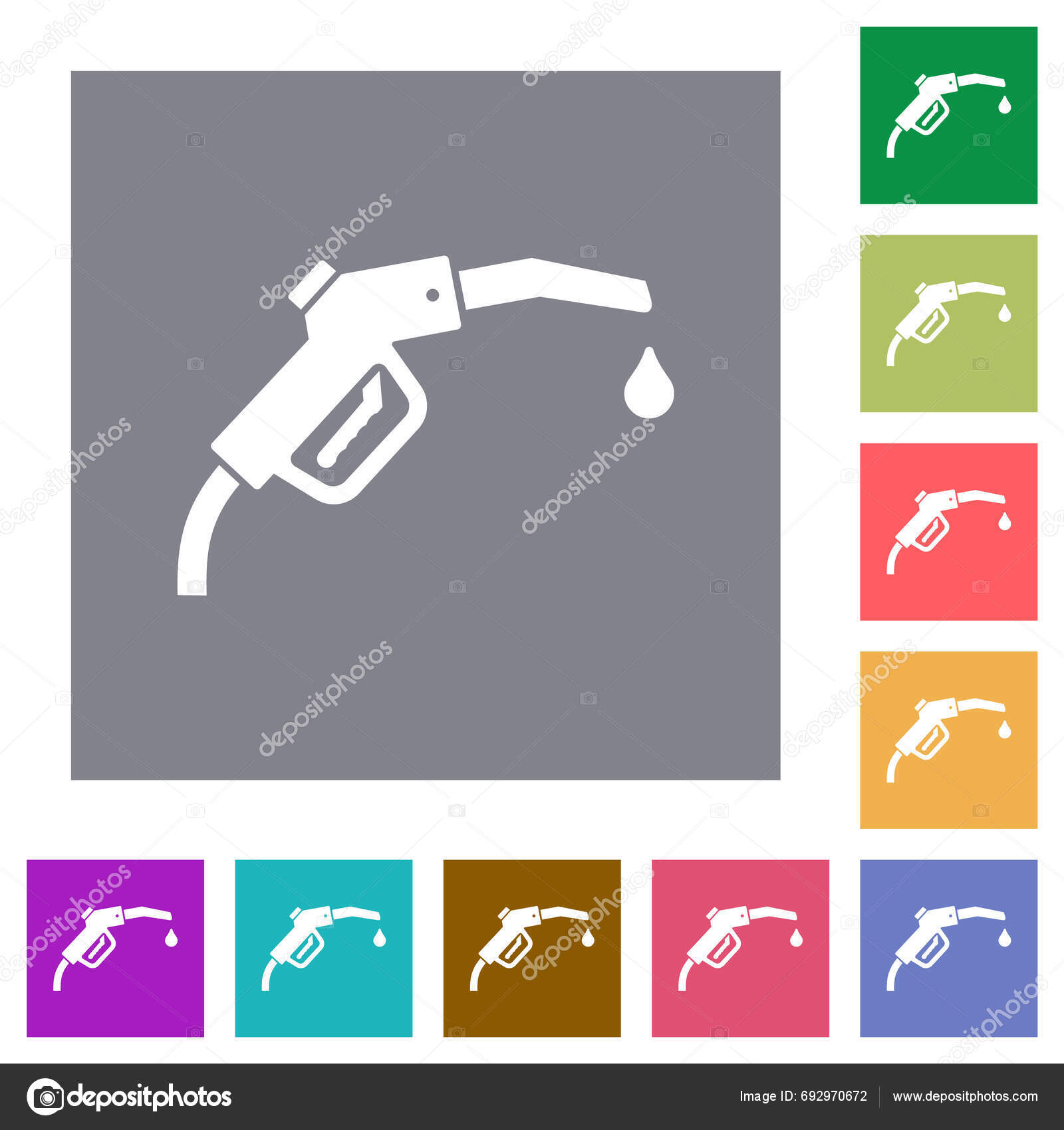 Gasoline Pump Fuel Nozzle Solid Flat Icons Simple Color Square Stock ...