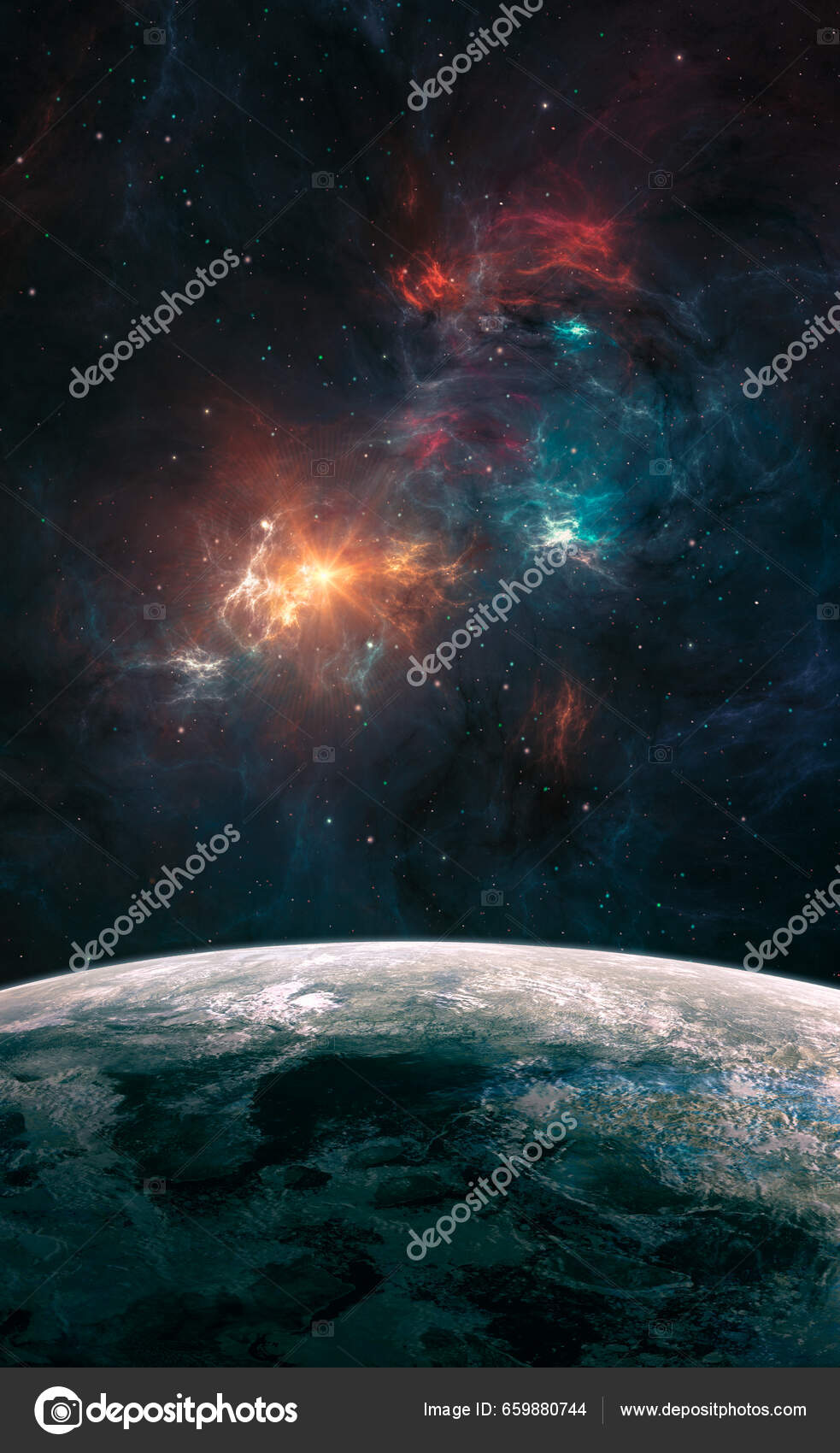 3d Planets Red And Blue