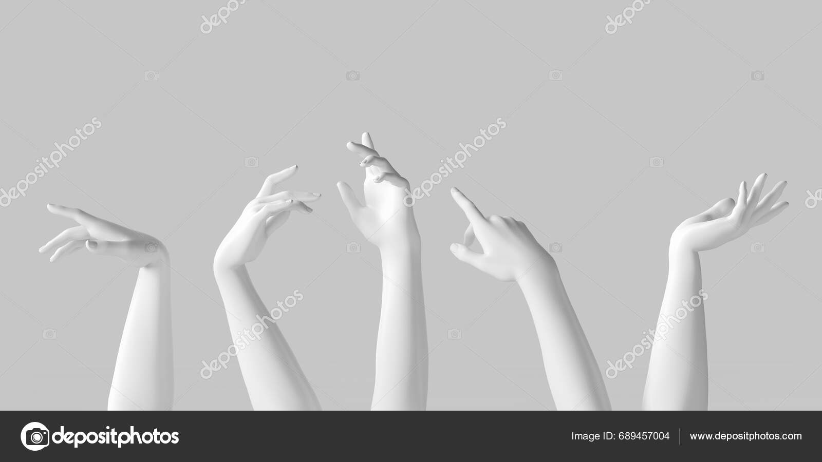 White Abstract Hand Set Different Poses White Background Rendering ...