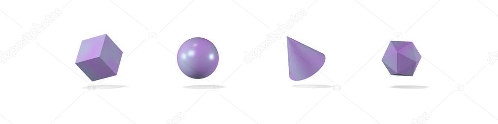 figuras geométricas, composición de representación 3d con cubo, esfera ...