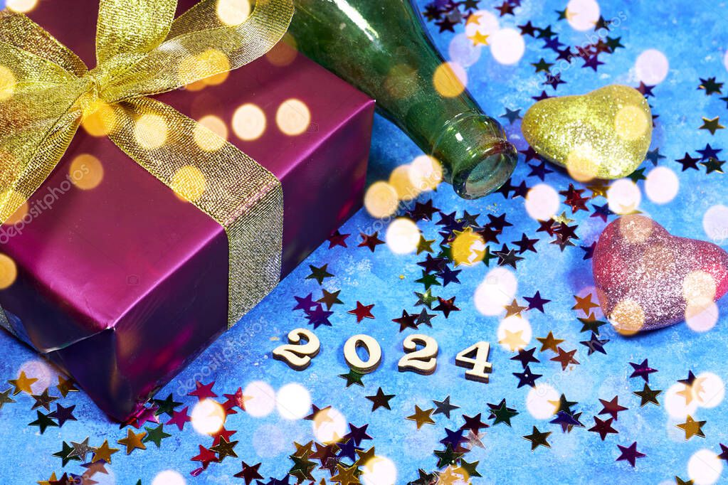 feliz año nuevo 2024 fondo nuevo año vacaciones tarjeta con luces ...