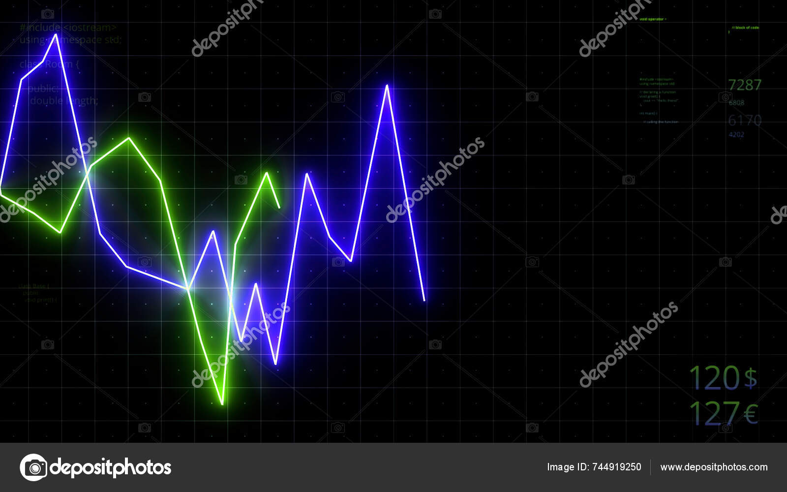 Neon Chart Moving Digital Computer Screen Dark Background Motion Stock ...