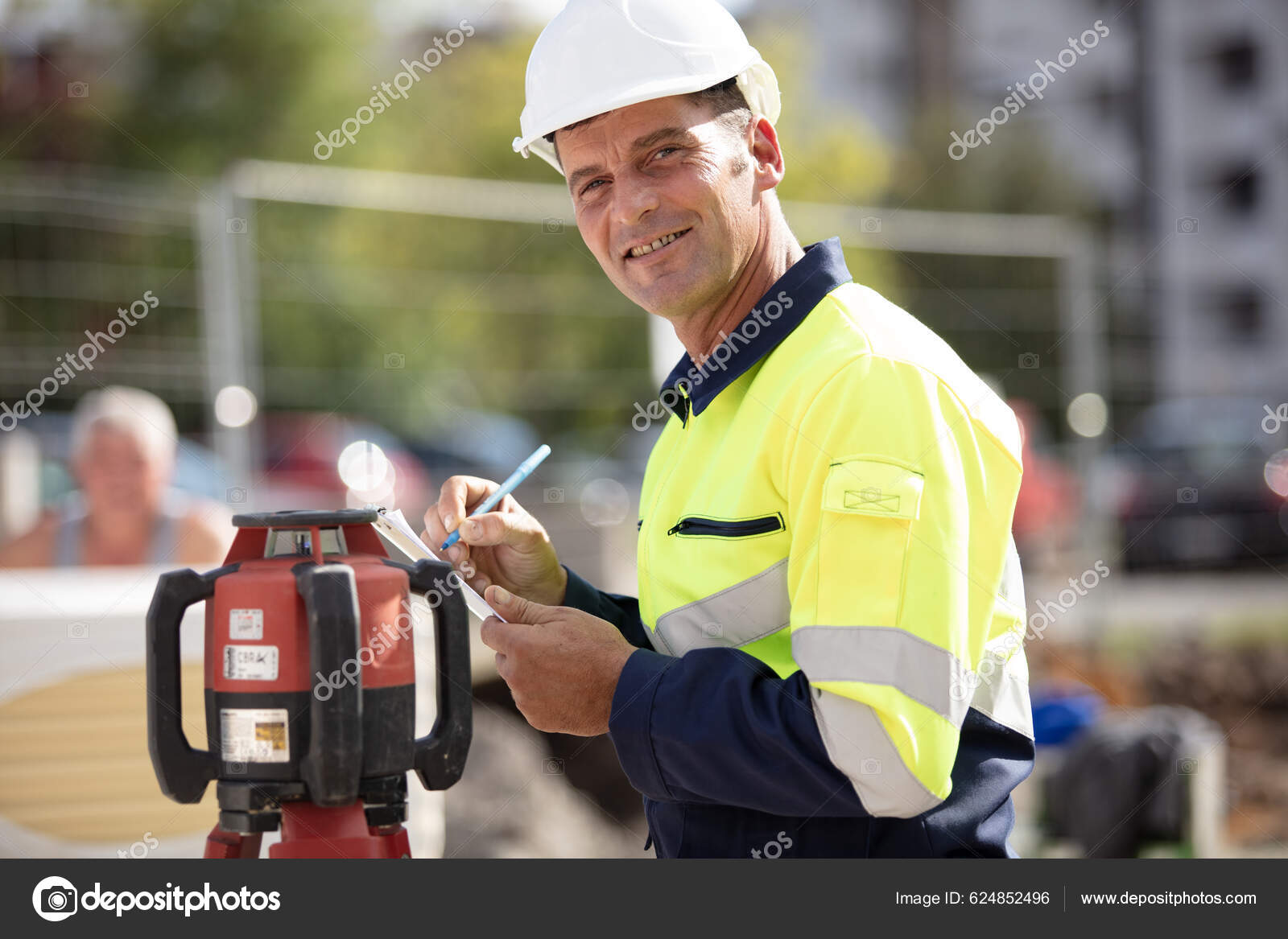 Handsome Construction Worker Laying Foundations — Stock Photo ... Handsome Construction Worker Laying Foundations — Stock Photo ...
