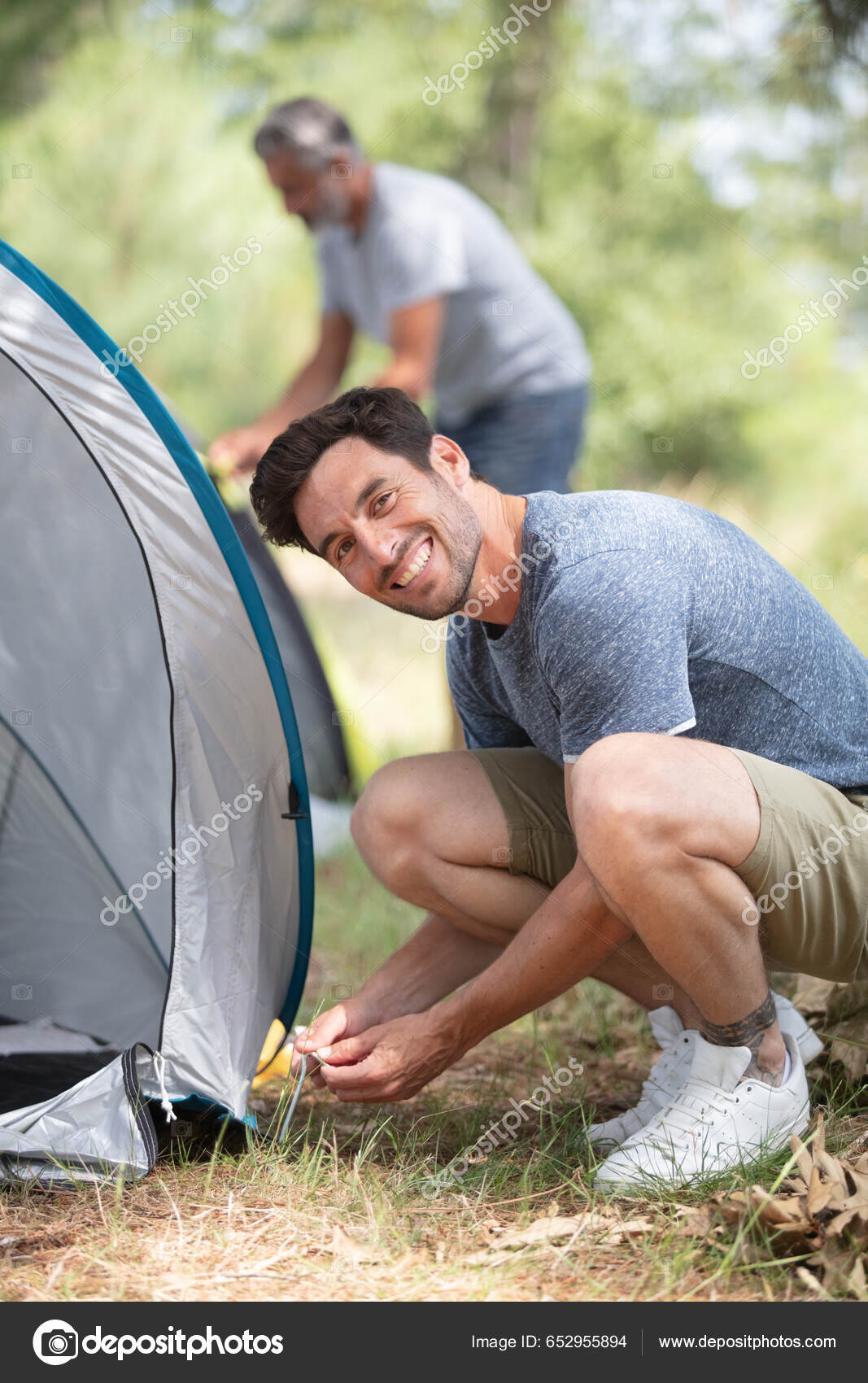 Two Men Setting Tent Camping Nature Stock Photo by ©photography33 652955894