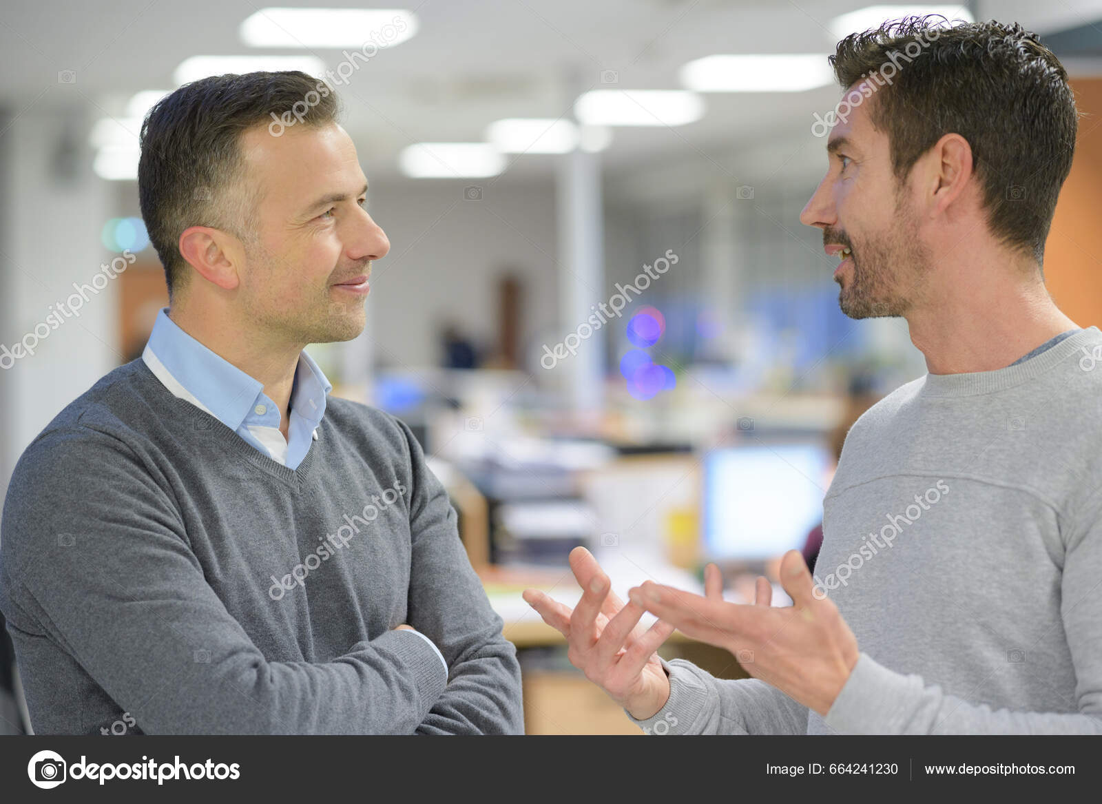Two Middle Aged Men Talking Office Environment — Stock Photo ...