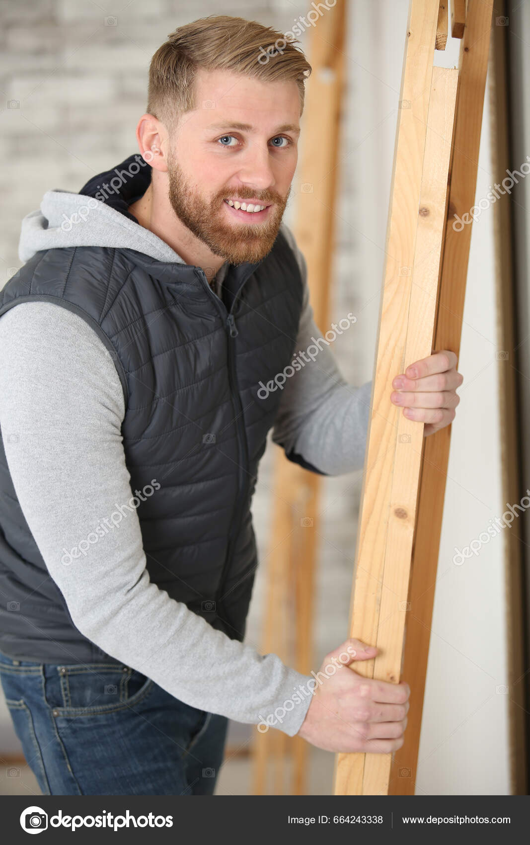 Close Worker Holding Building Material Planks — Stock Photo ...