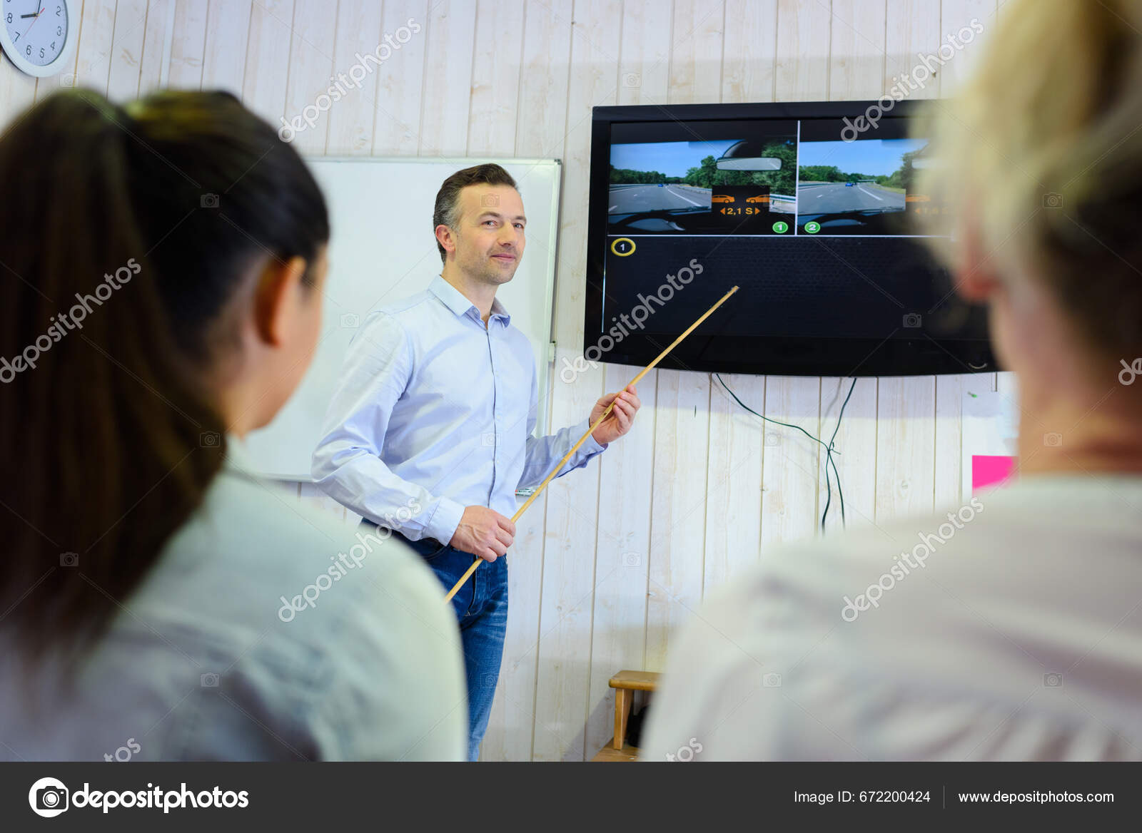 Driving Instructor Pointing Board Classroom — Stock Photo ...