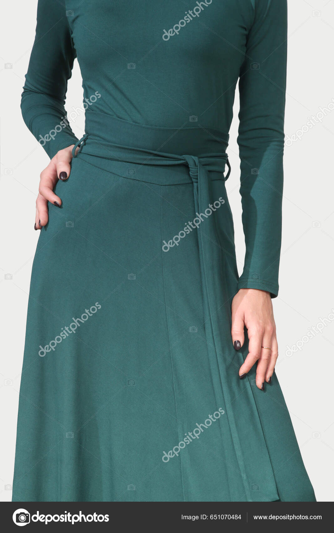 Serie Studio Photos Young Female Model Wearing Maxi Green Cotton ...