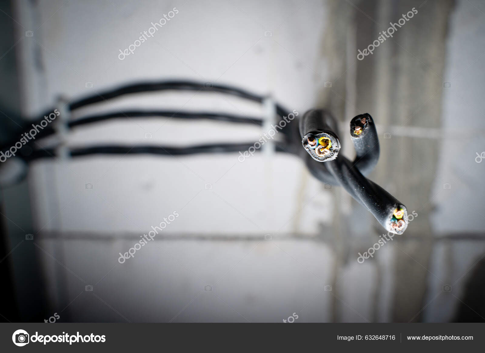 Power Three Core Copper Cable Close Electrical Wiring Walls Private ...