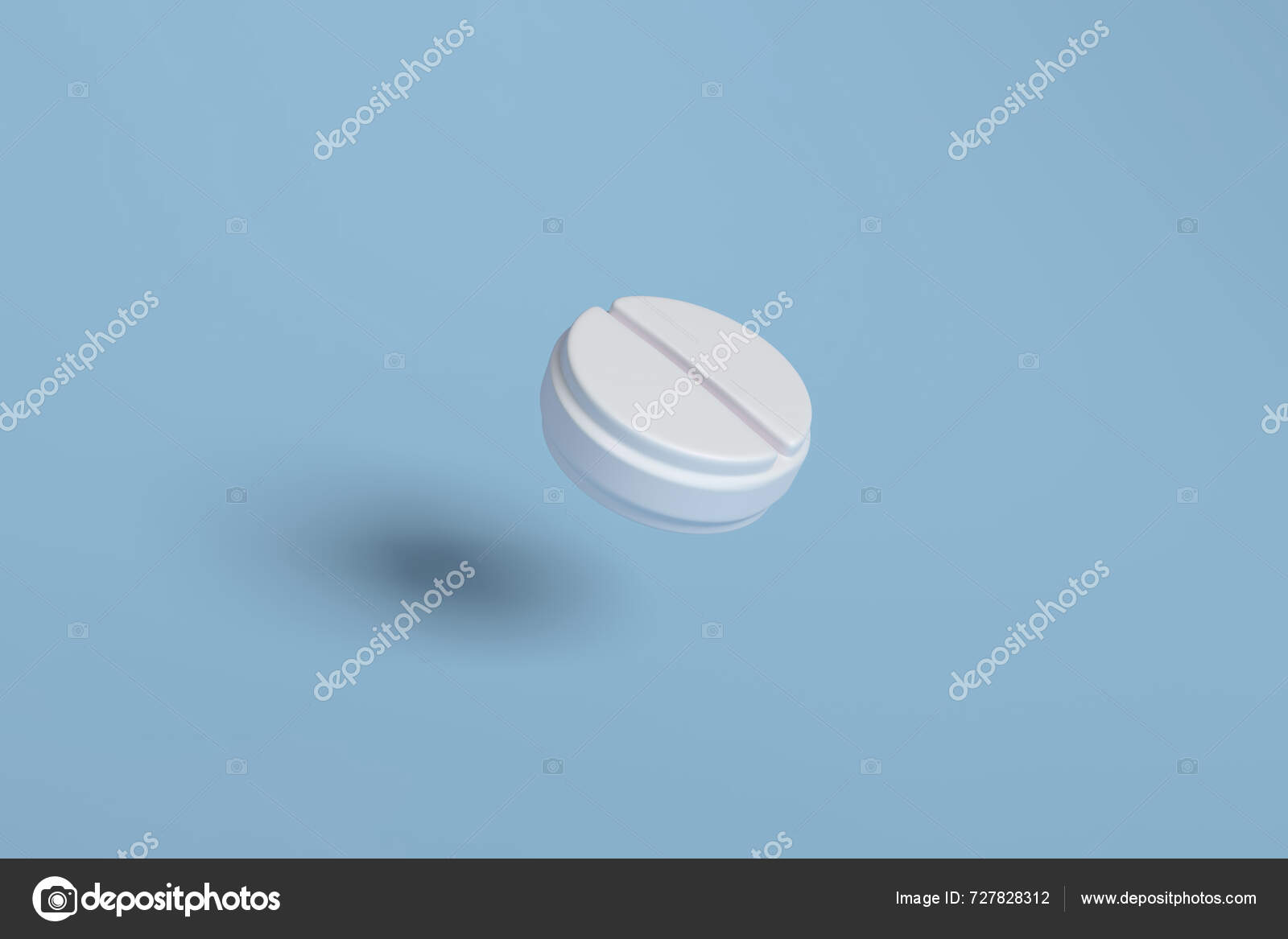 Illustration White Tablet Scored Line Floating Light Blue Background ...