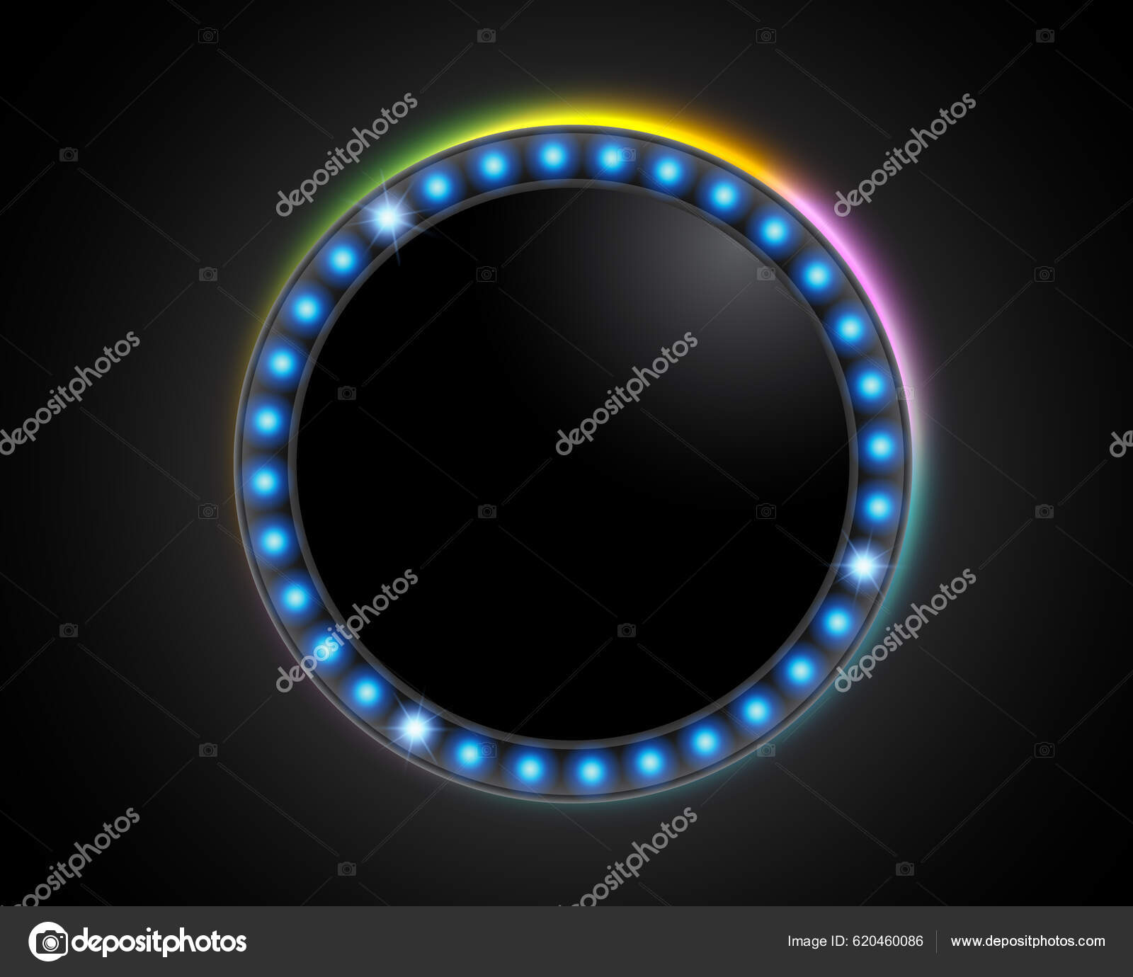 Blue Glowing Led Circle Frame Light Matte Black Background Stock Vector ...