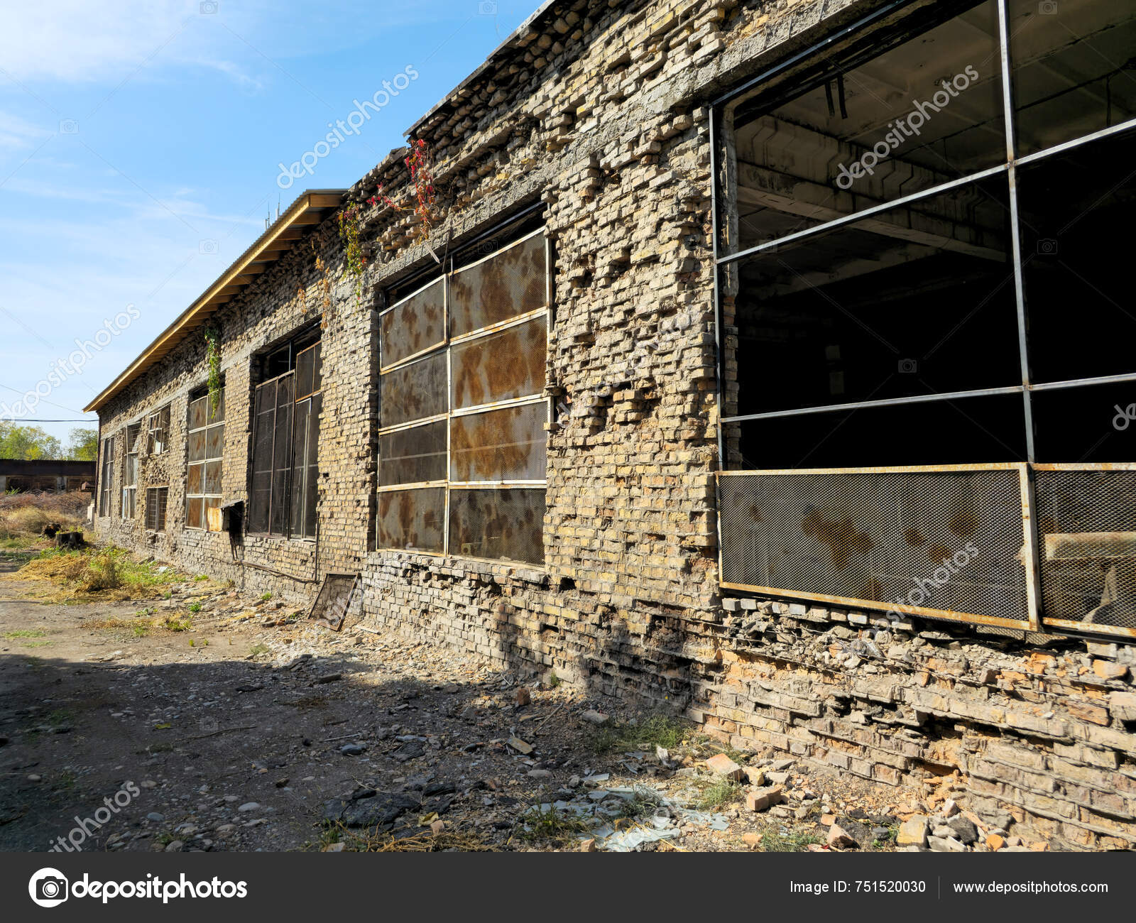 Old Abandoned Factory Broken Windows Dilapidated Walls Crumbling Brick ...