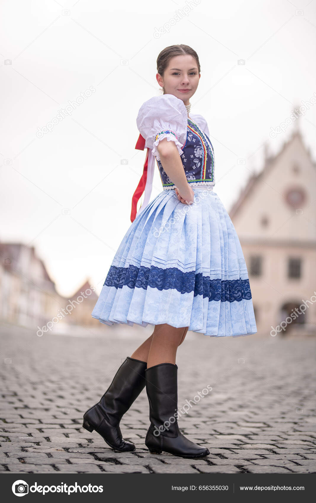 Beautiful Woman Wearing Traditional Eastern Europe Folk Costumes Slovak ...