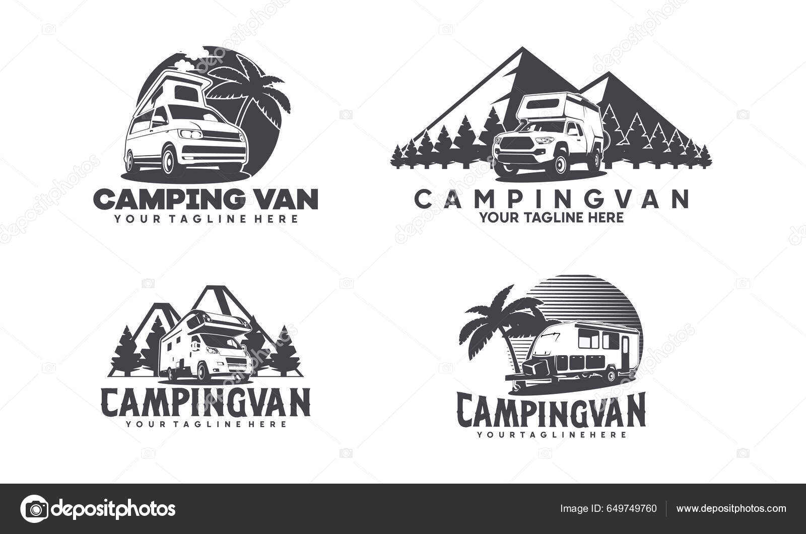 Set Camper Van Classic Style Logo Vector Illustration Perfect Campervan Stock Vector by ...
