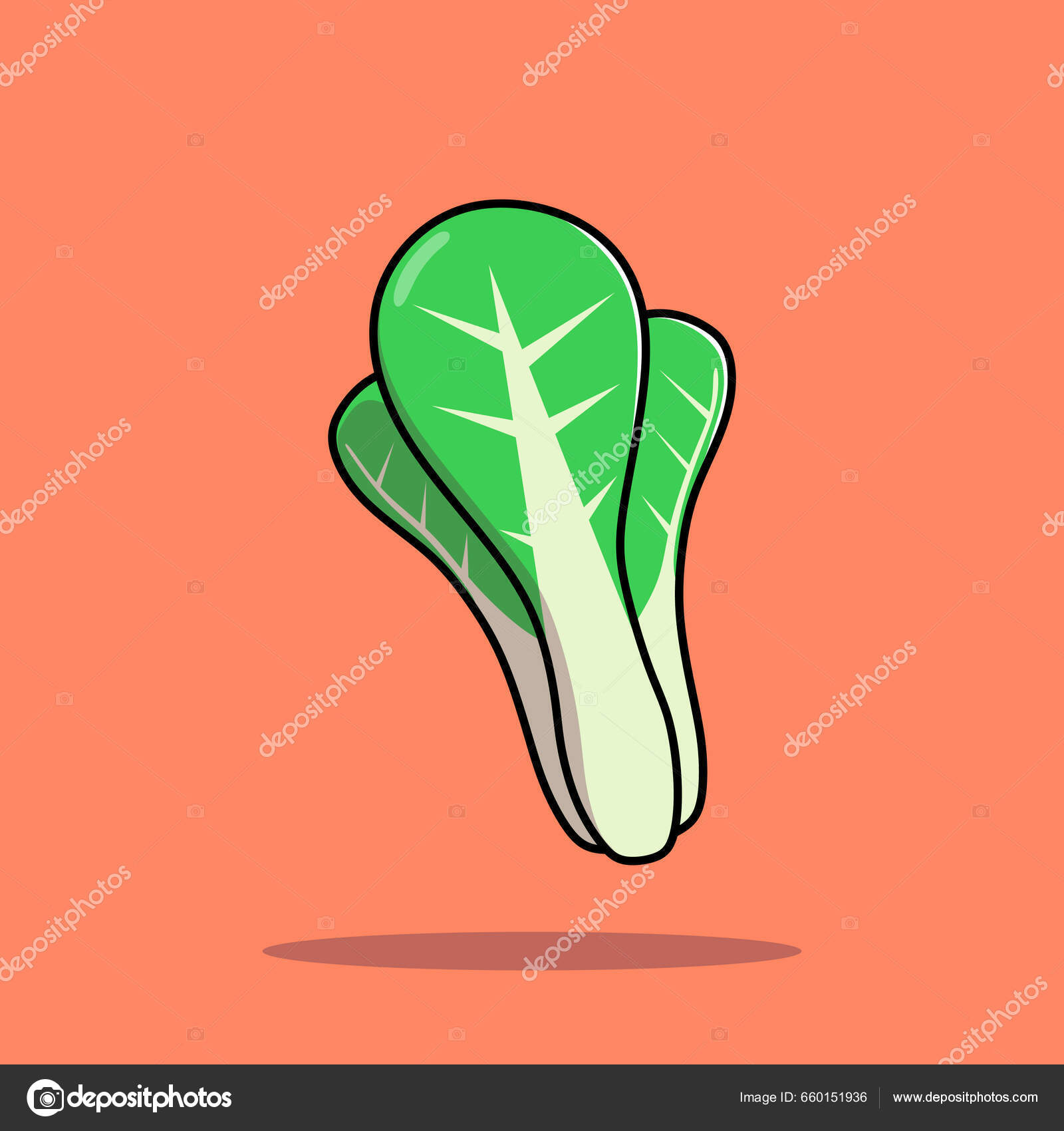 Flat Cartoon Style Mustard Green Pakcoy Vegetable Vector Icon ...